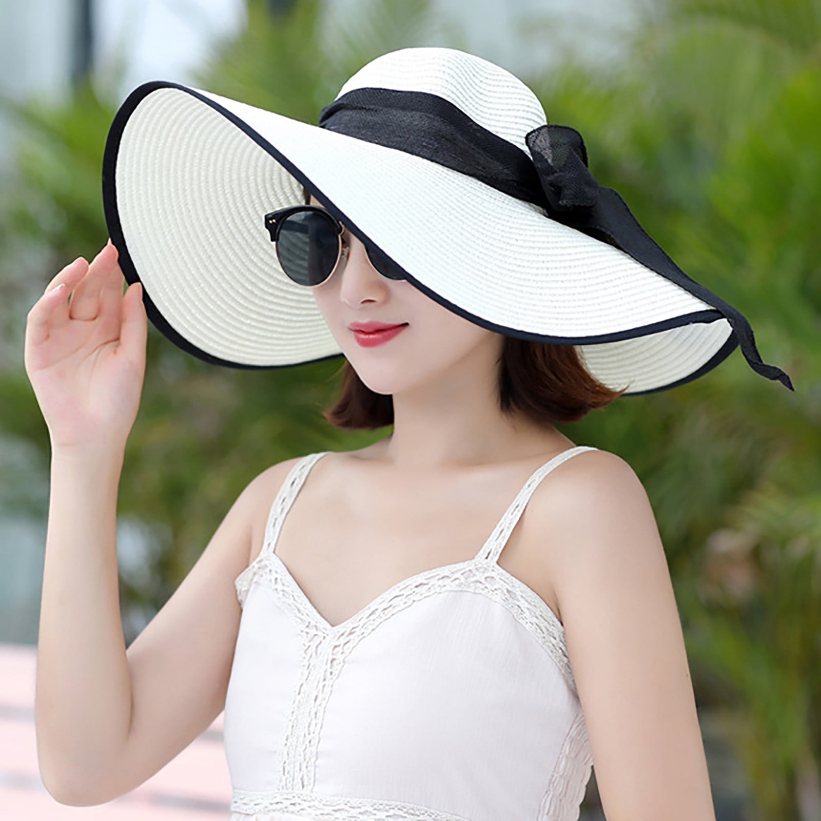 Women's Summer Sunscreen Big Hat With Streamers Vacation Sunshade Beach ...