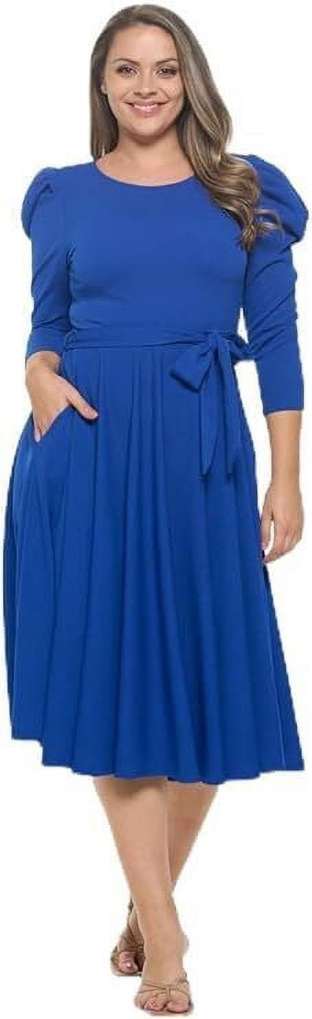 Women's Summer Swing Puff 3/4 Sleeve Midi Cocktail Pockets with Tie ...