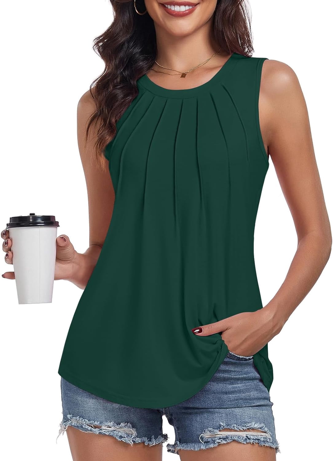 Women's Summer Tank Tops Pleated Round Neck Sleeveless Tops - Walmart.com