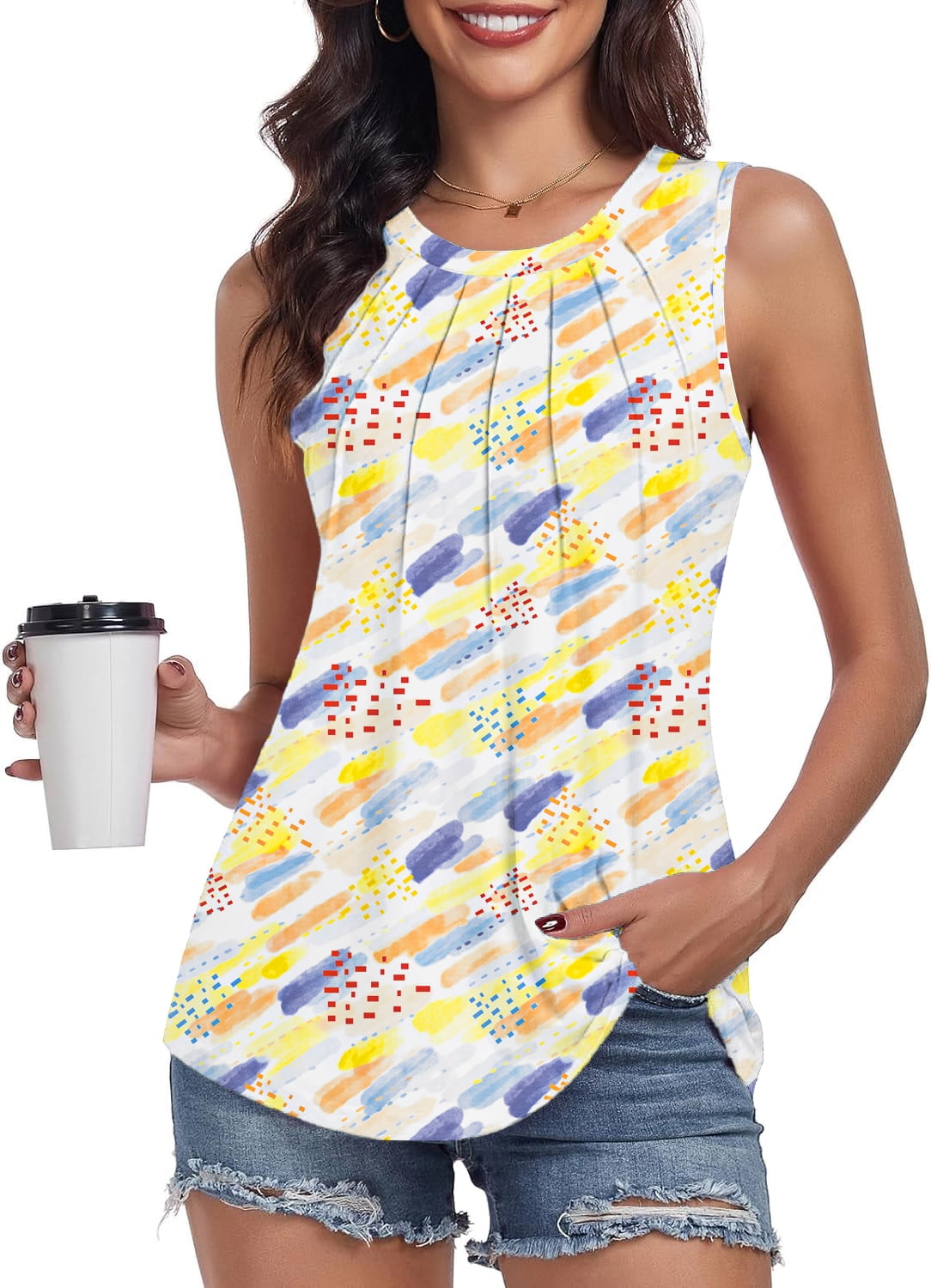 Women's Summer Tank Tops Pleated Round Neck Sleeveless Tops - Walmart.com