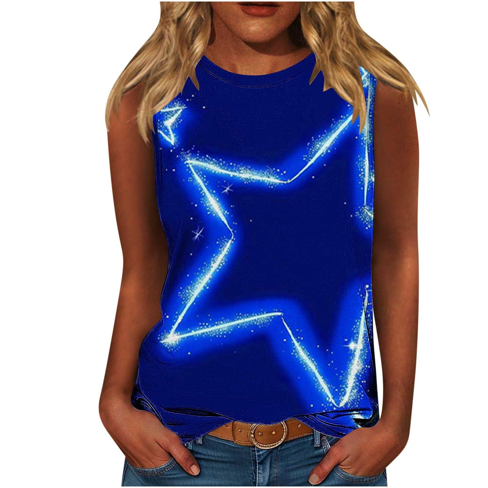 Women's Summer Tank Tops Sparkly American Flag Sleeveless Shirt Plus ...