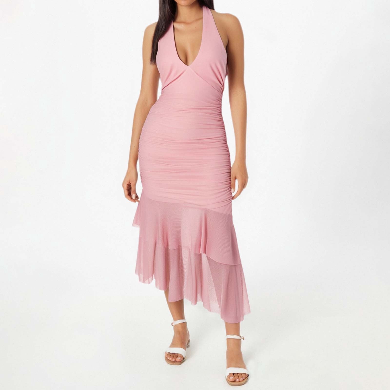 Women's Summer U Neck Backless Fit And Flare Midi Dress With Tie Design ...