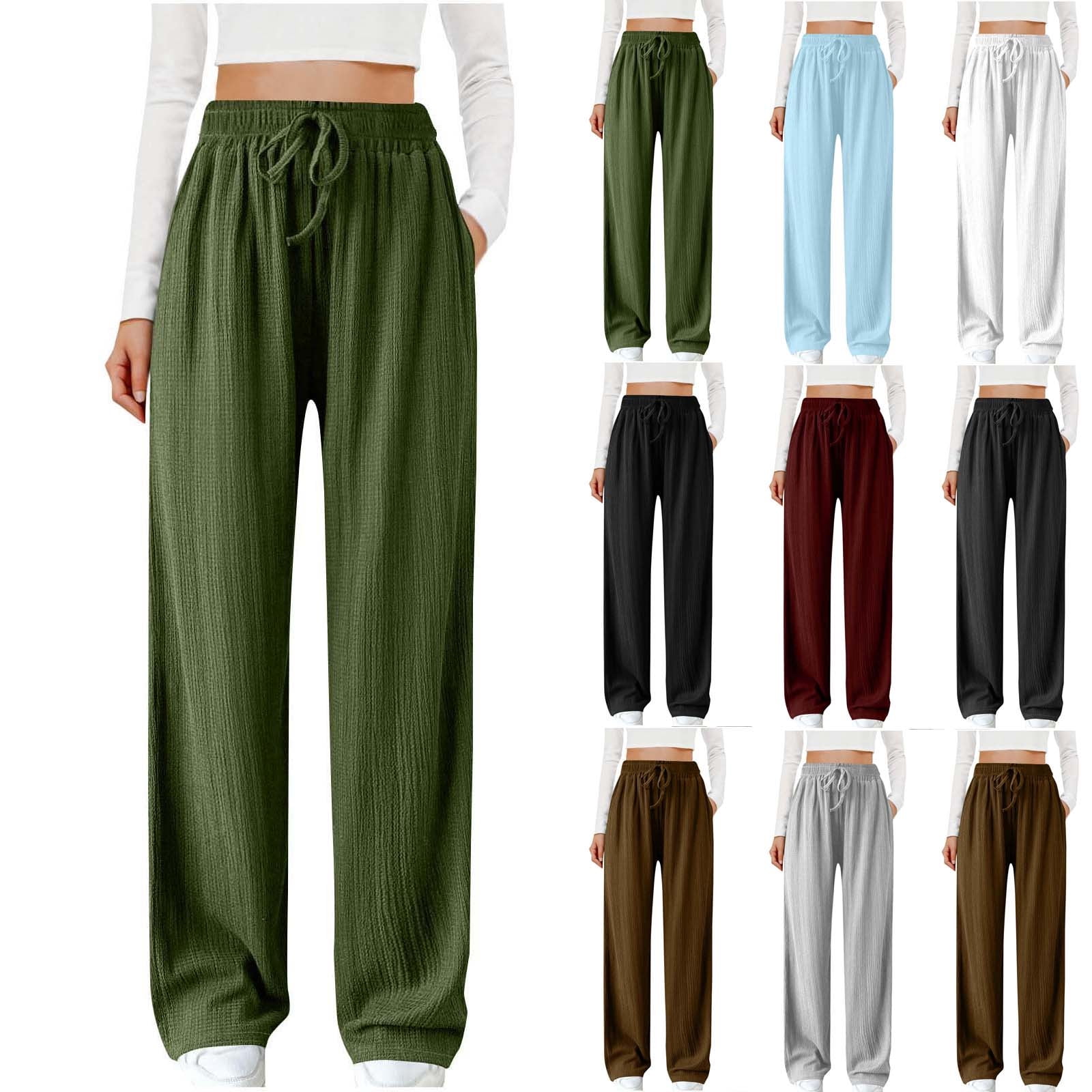 Women's Summer Wide Leg Pants Plus Size Pants Lace Up Casual Pants ...