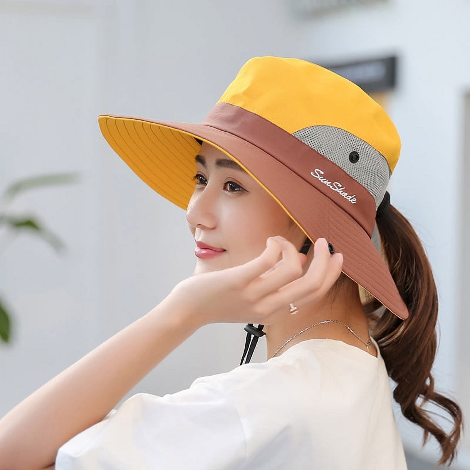 Women s Sun Bucket Hats UV Protection Beach Foldable Mesh Fishing Cap ...
