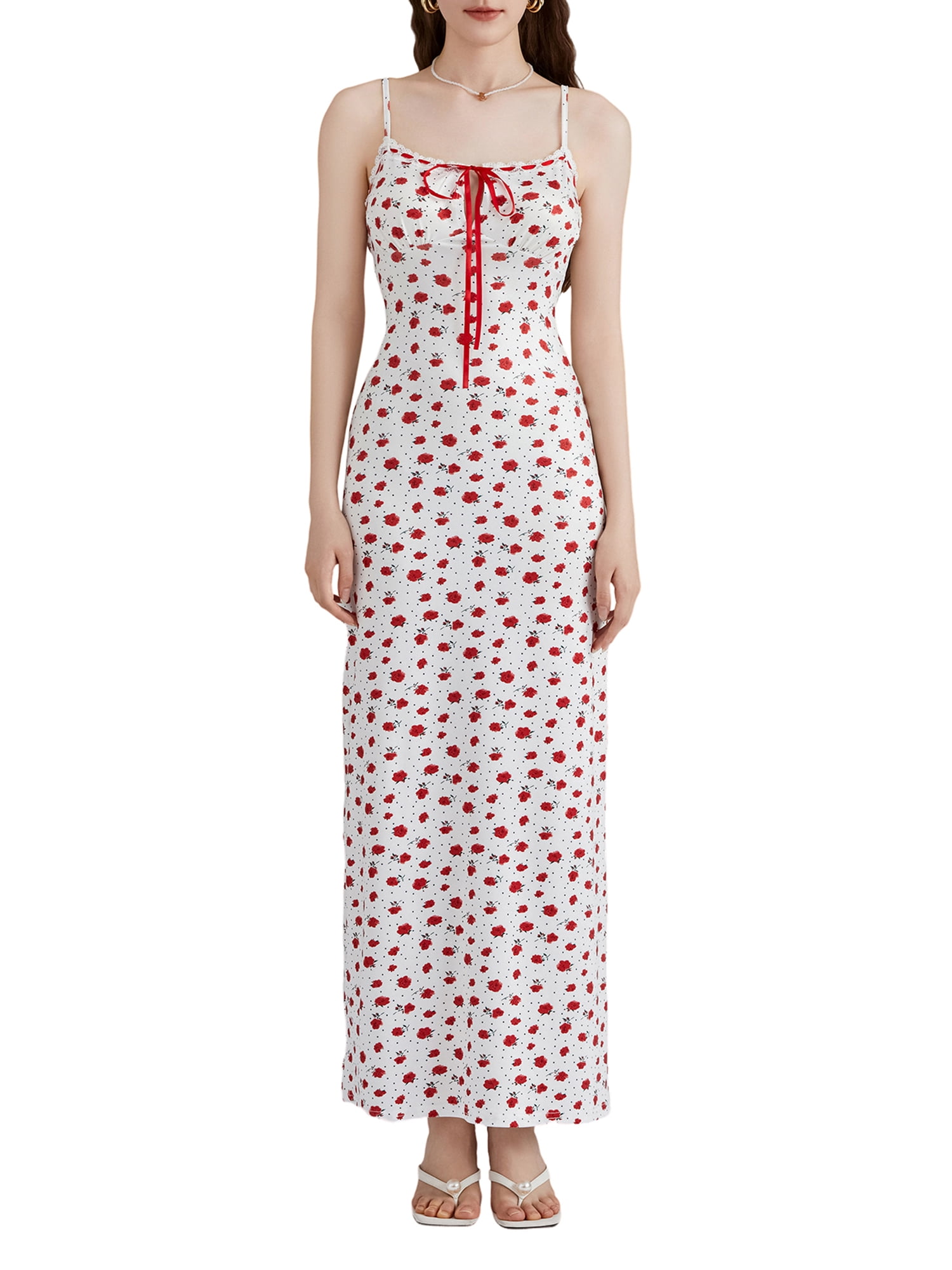 Women's Sun Dress Floral Print Long Cami Dress Sleeveless Spaghetti ...