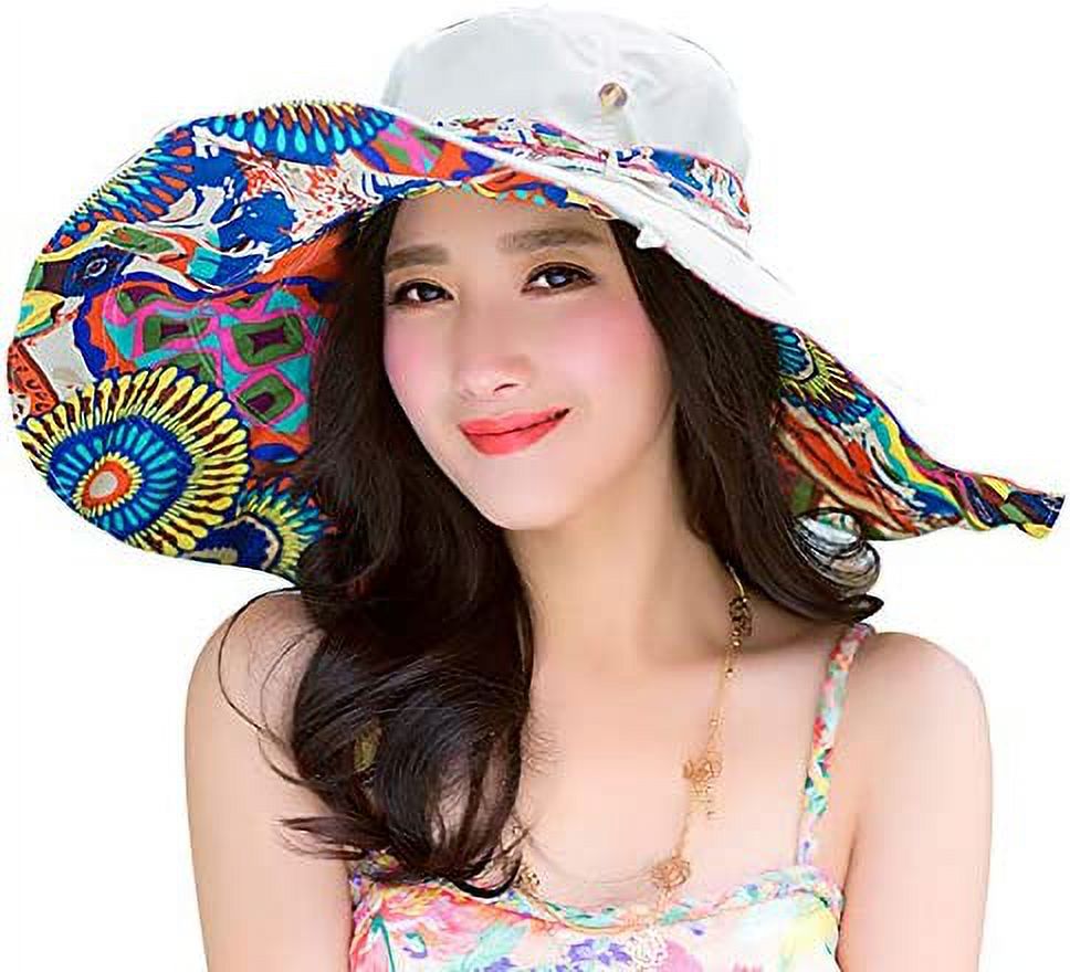 Women's Sun Hat Packable Reversible Bucket Hat UV Sun Protection Wide Brim Summer Beach Cap ...