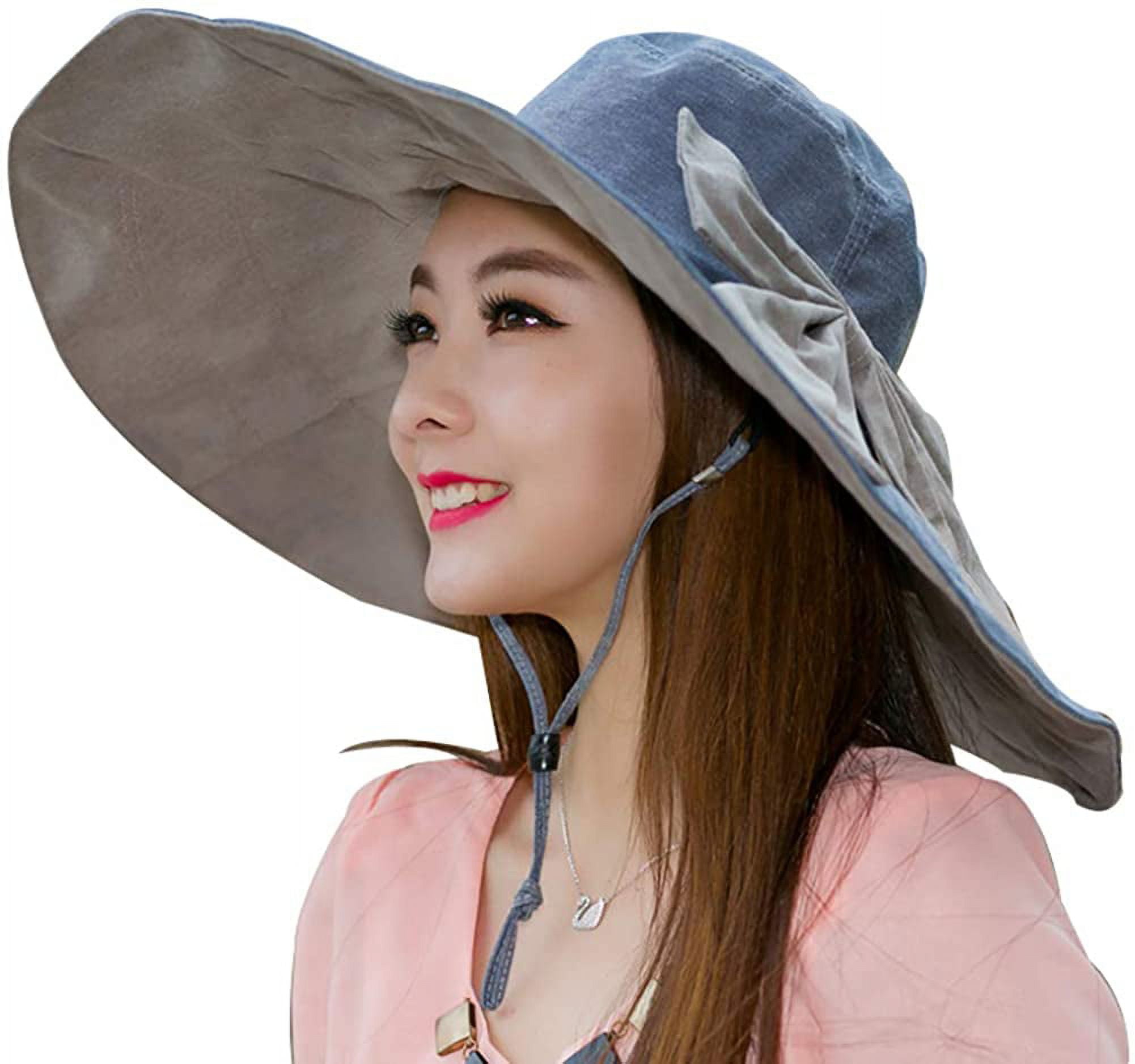 Women's Sun Hat Packable Reversible Bucket Hat UV Sun Protection Wide Brim Summer Beach Cap ...