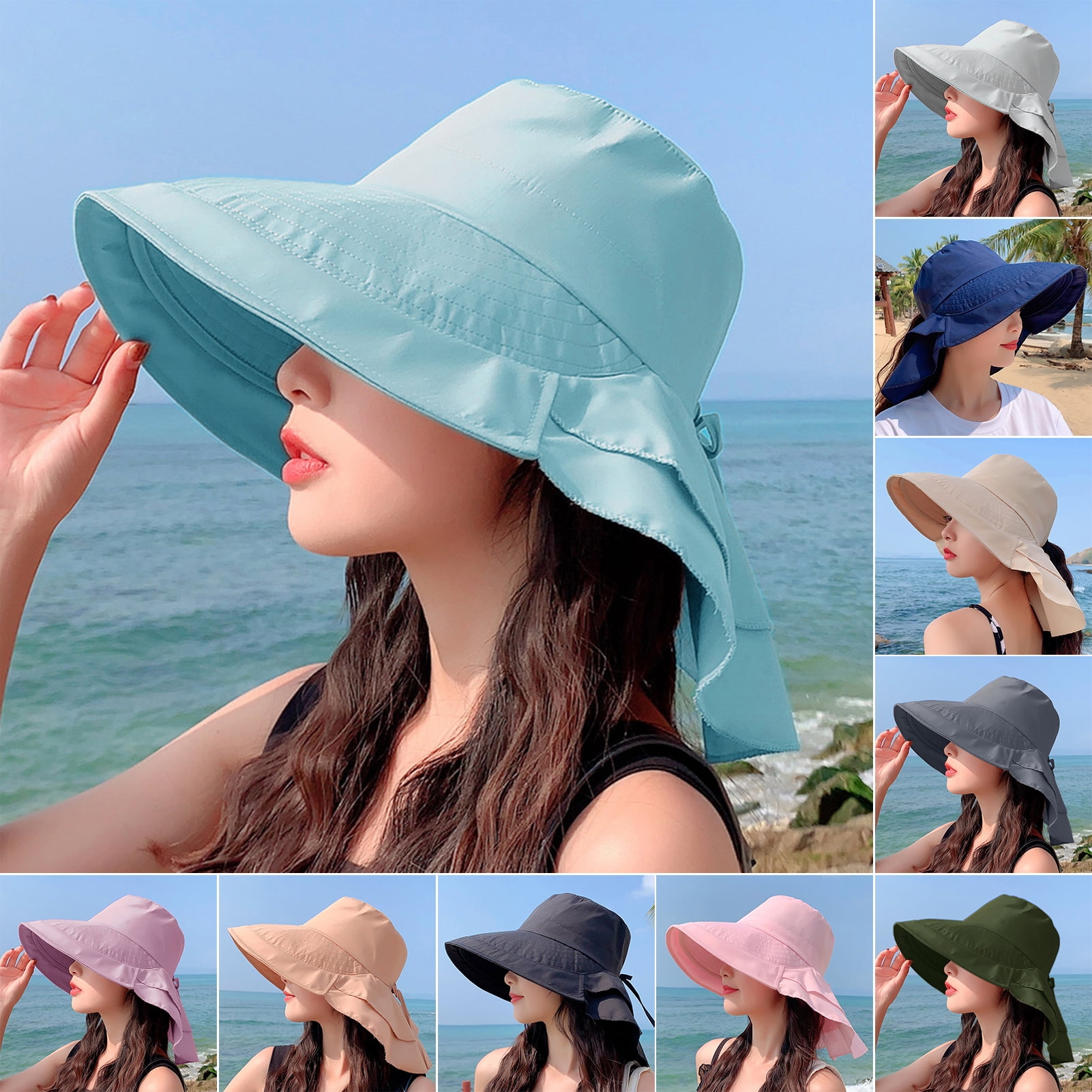 Women's Sun Hats Shawl Design Large Brim UV Foldable Fishing Hiking Cap ...