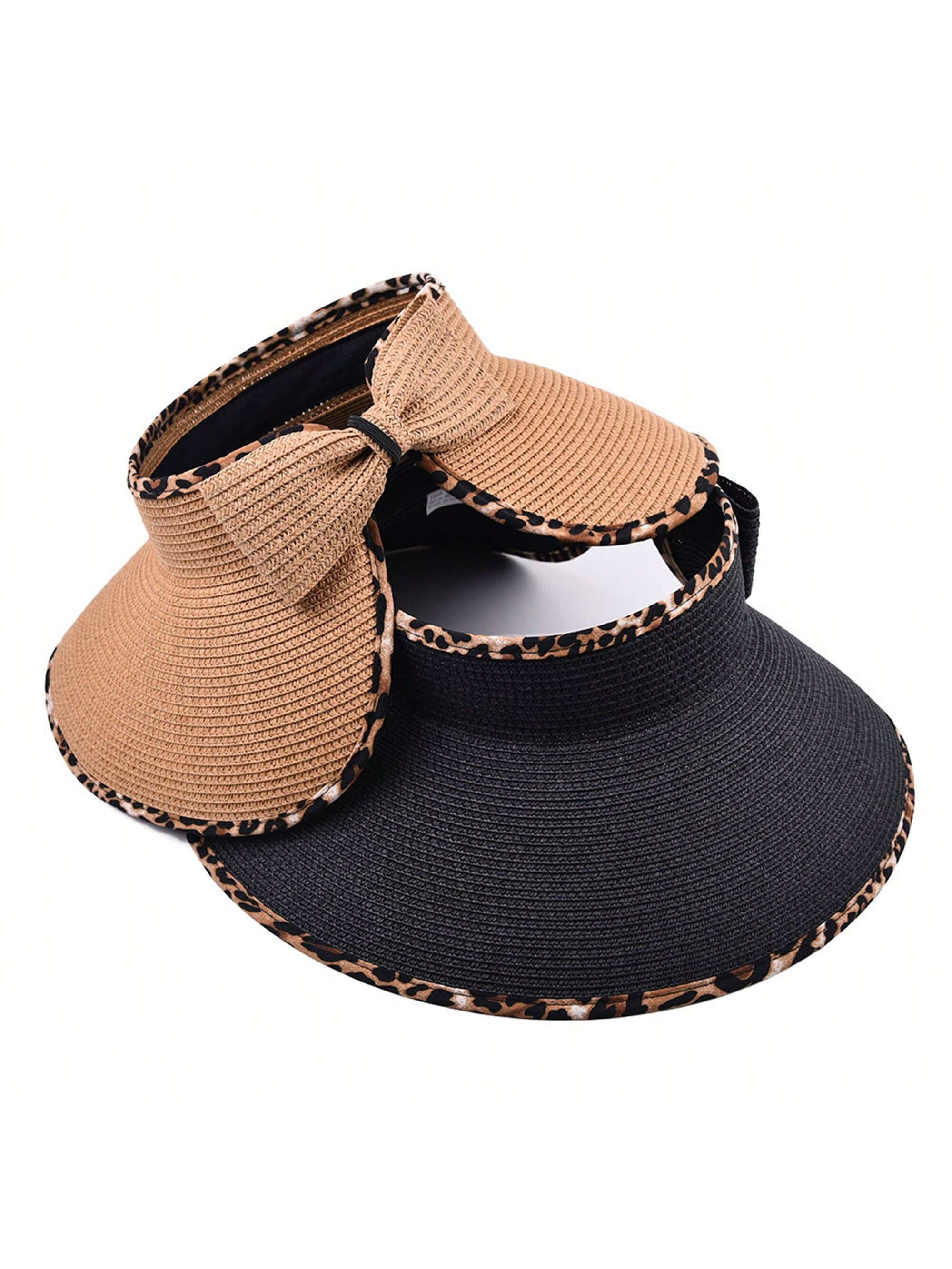 Women‘s Sun Hats Straw Sun Visor Foldable Summer Roll Up Open Top Cap
