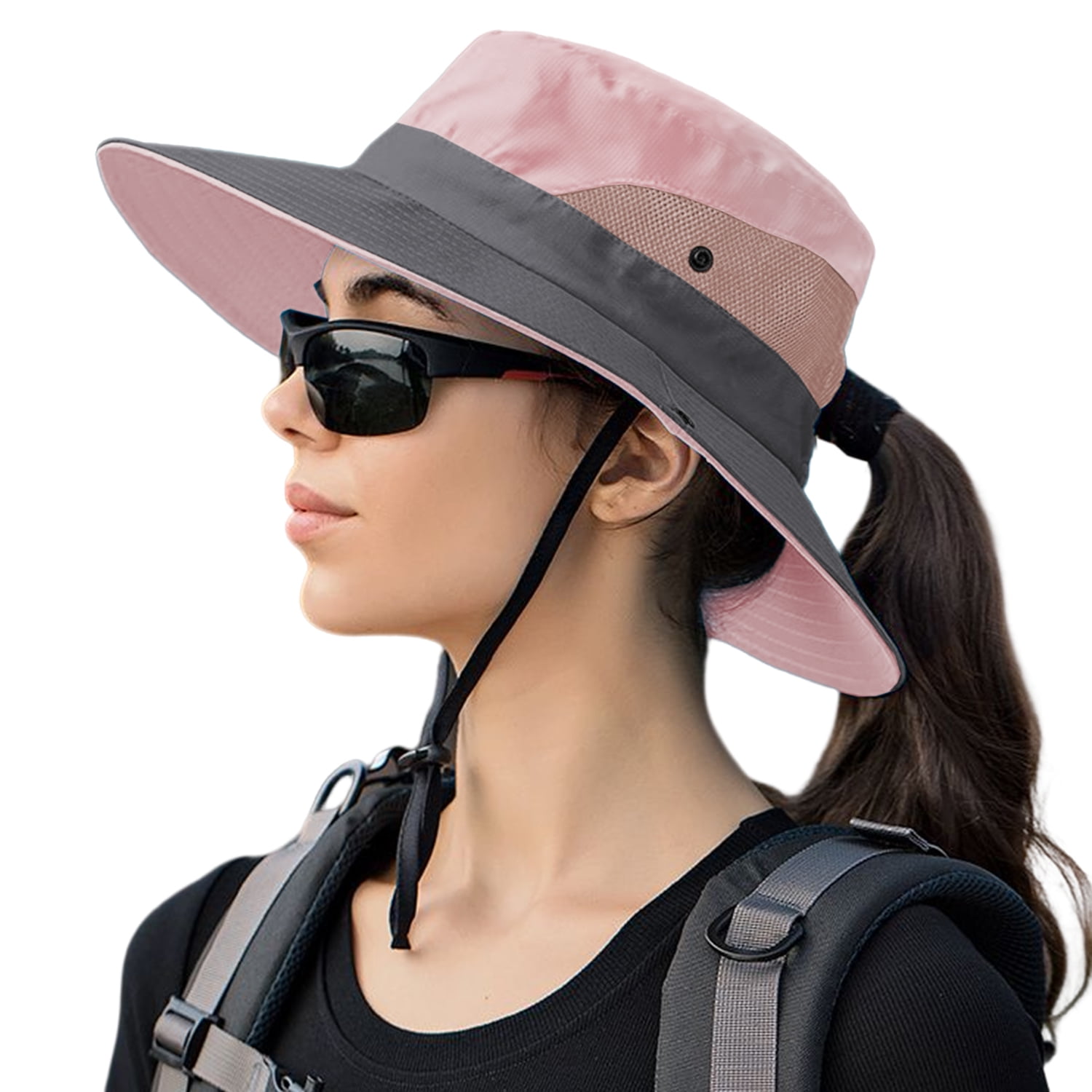 Women's Sun Hats with Ponytail, HOMEYA Outdoor UV Protection Foldable Ponytail Bucket Hat, Mesh ...