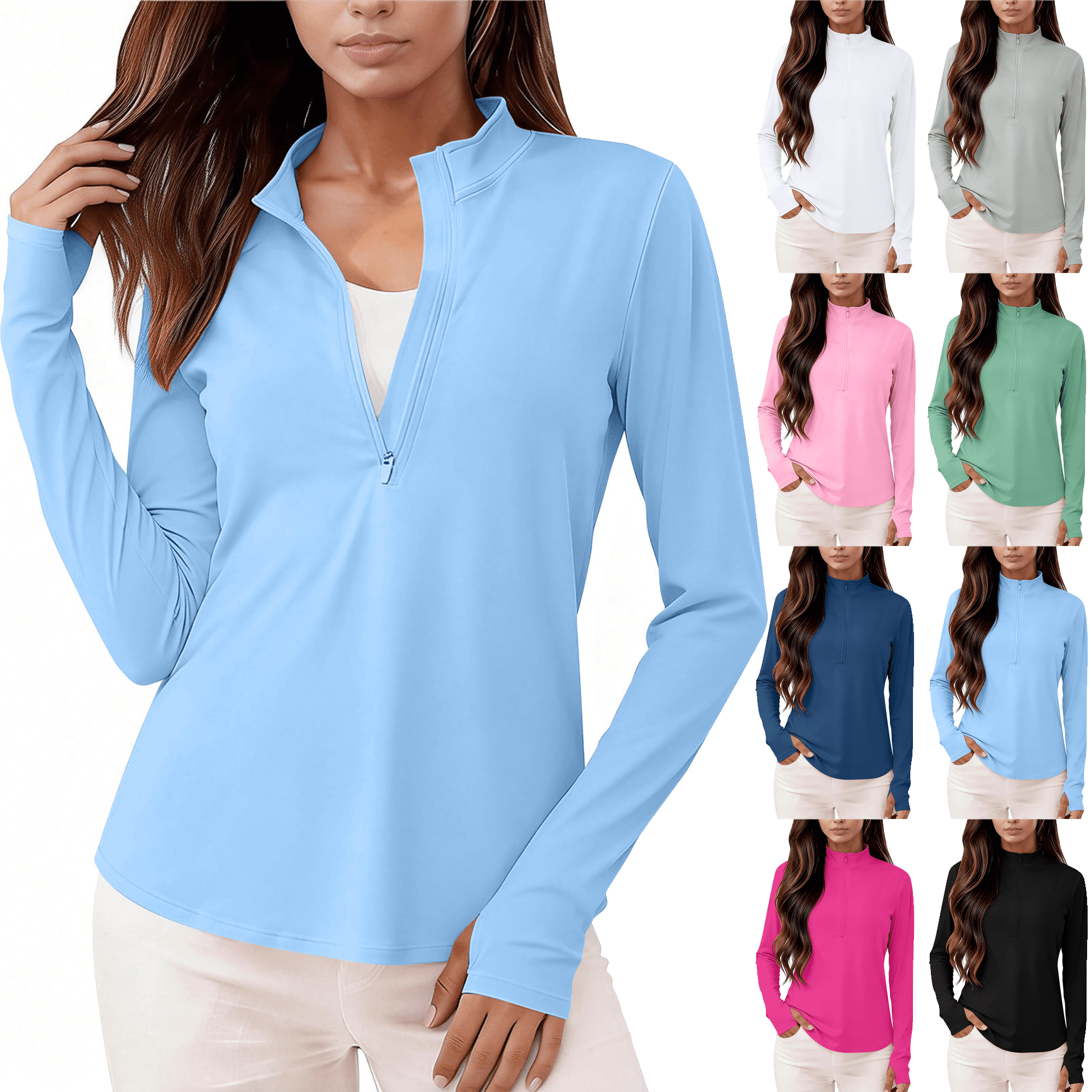 Women's Sun Protection Shirts Zip Up Long Sleeve Quick Dry Tops ...