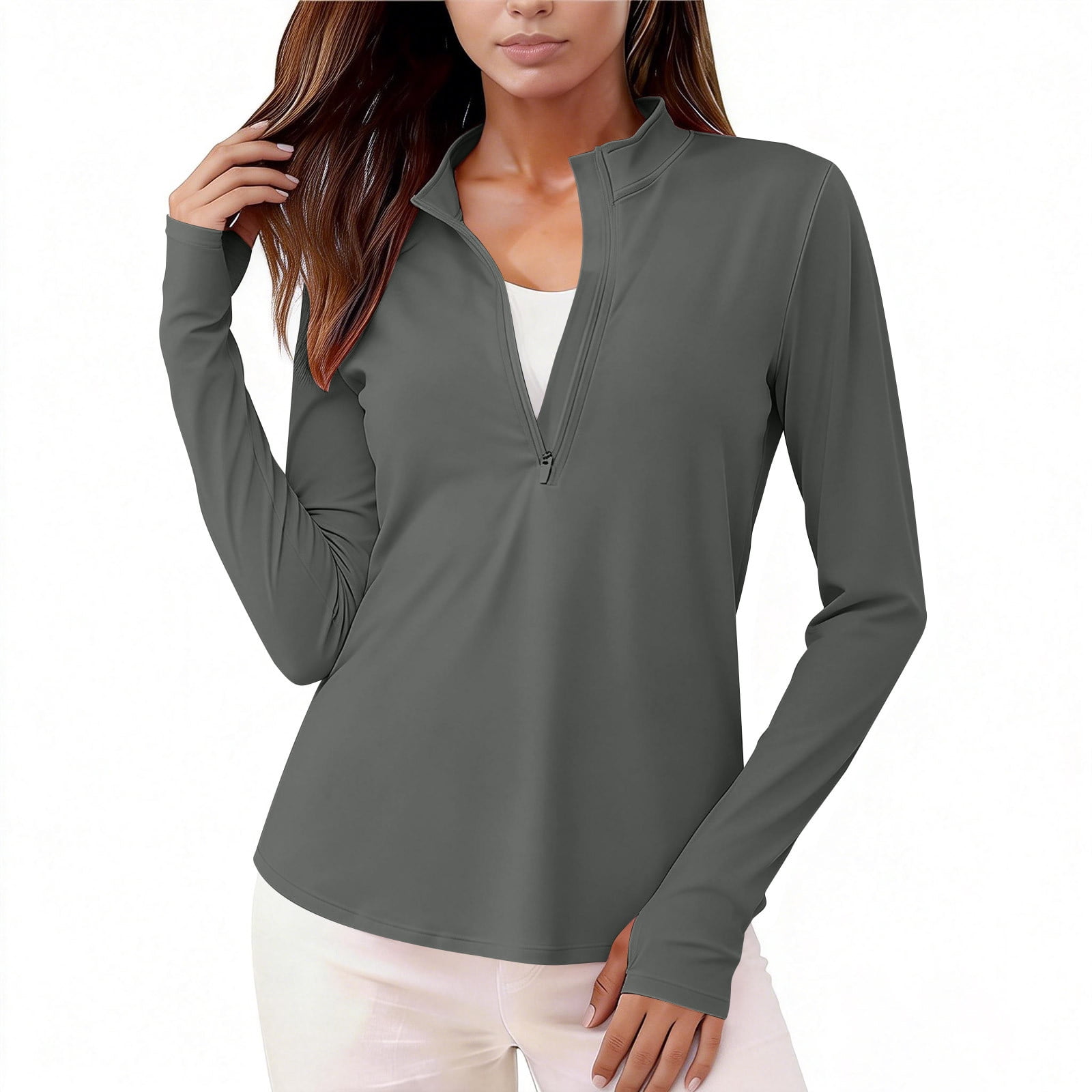 Women's Sun Shirts Lightweight Quick Dry Workout Tops Quarter Zip Long ...