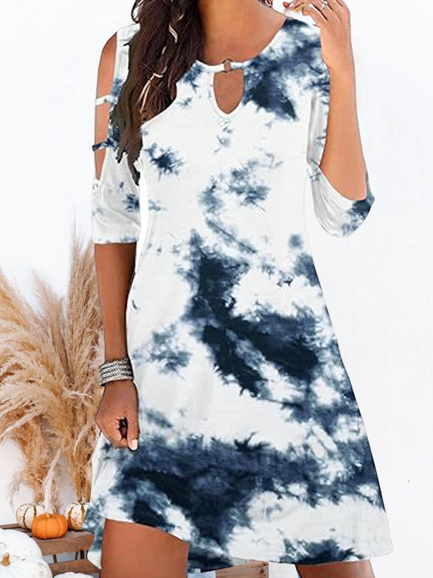 Women's Sundress 2024 Length 3/4 Sleeve Cold Shoulder Dress with ...