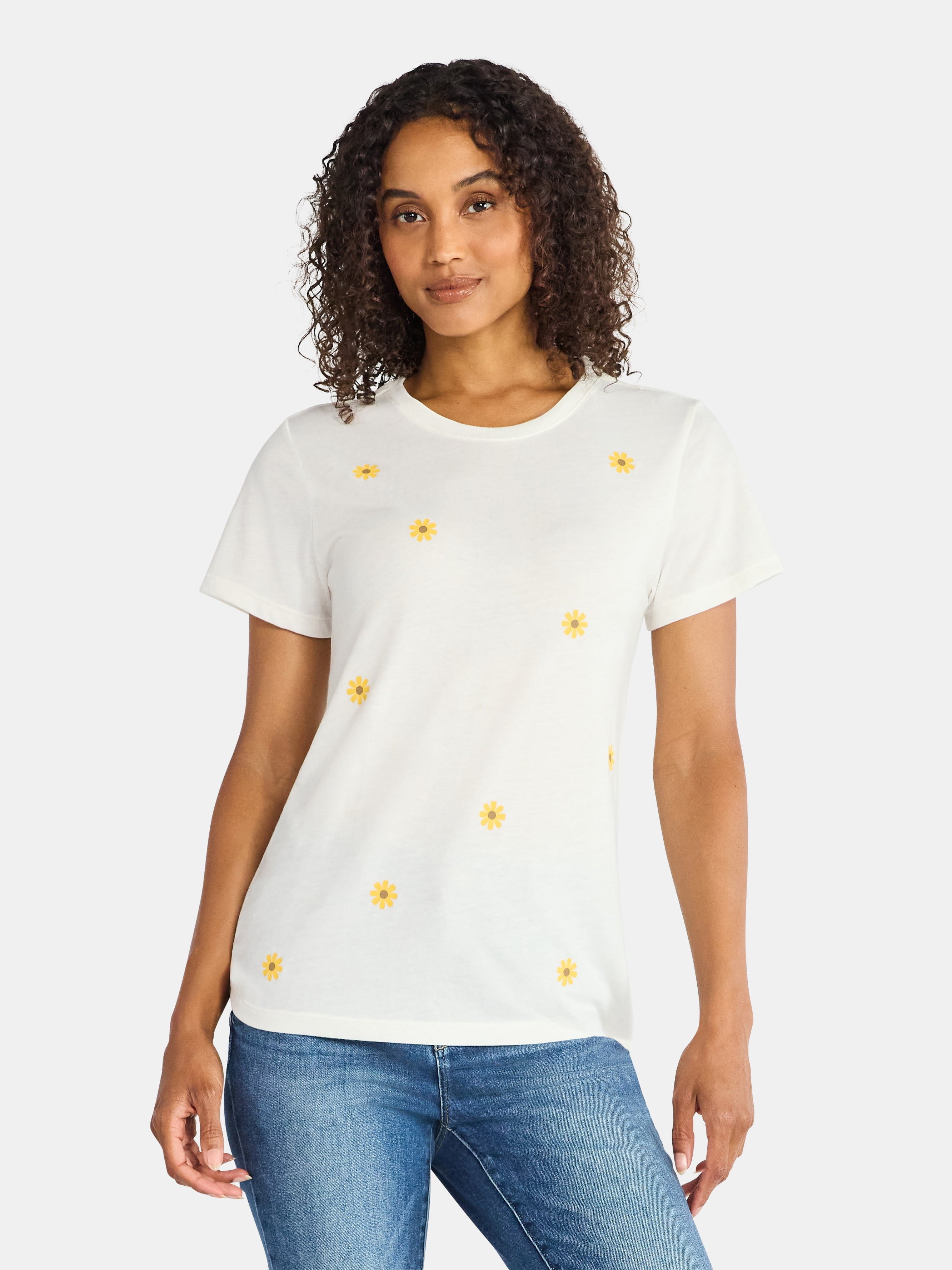 Positivitees Women's Sunflower Toss Graphic Seasonal Fall Tee, Sizes S ...