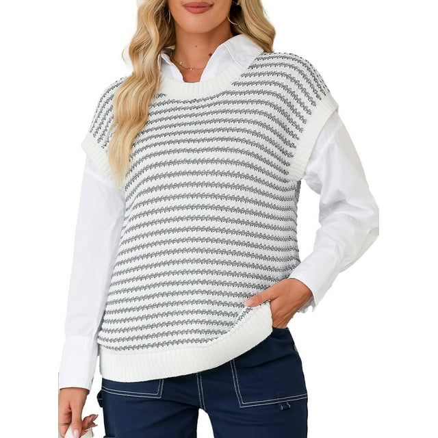 DOKOTOO Women's Sweater Vest Classic Crew Neck Pullover Knitwear Tops ...