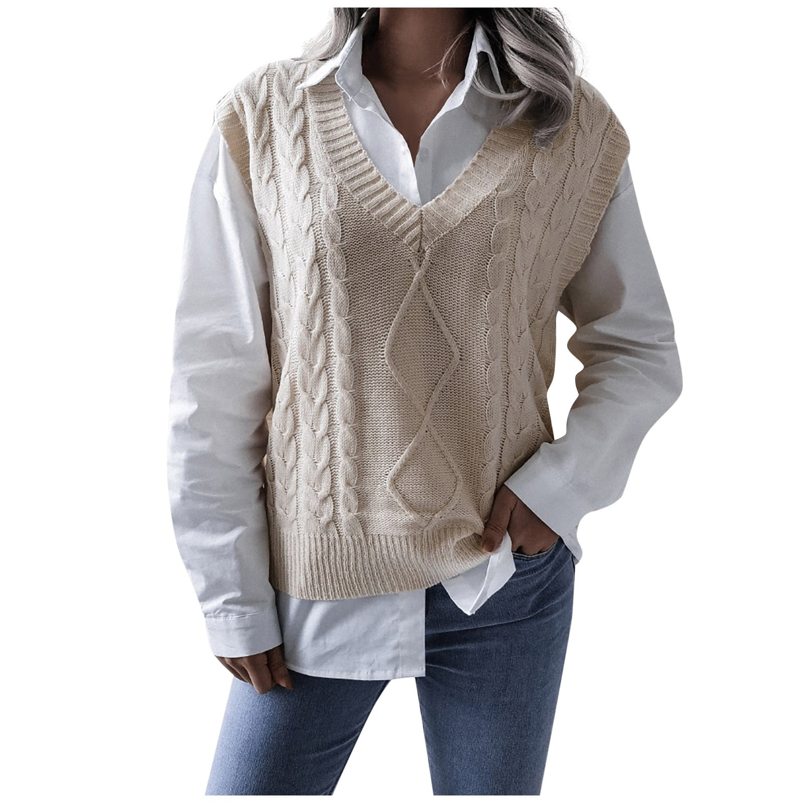 Women's Sweater Vests Autumn And Winter V-Neck Top Campus Style Casual ...