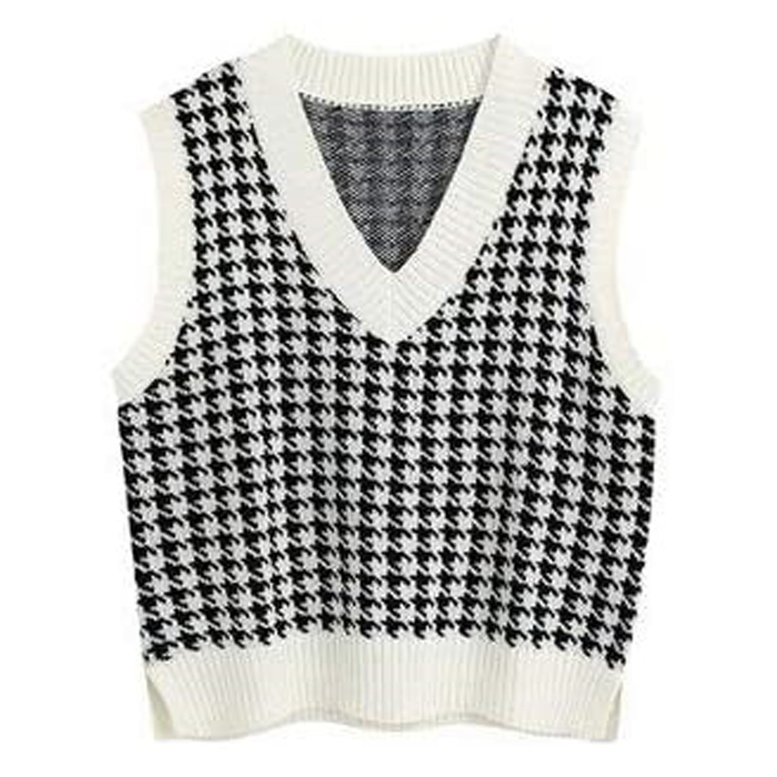 Women's Sweater Vests Casual V-Neck Pullover Shirt Collision Color ...