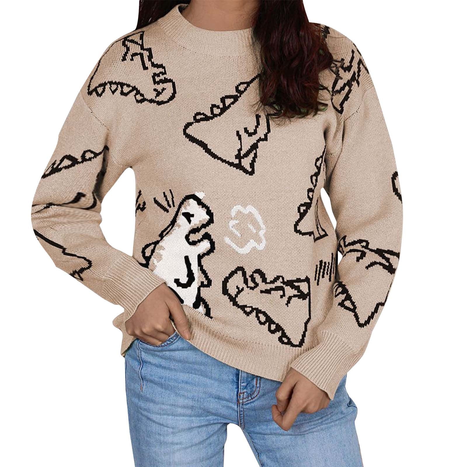 Women's Sweaters Loose Stylish Dinosaur Print Sweater Oversized ...