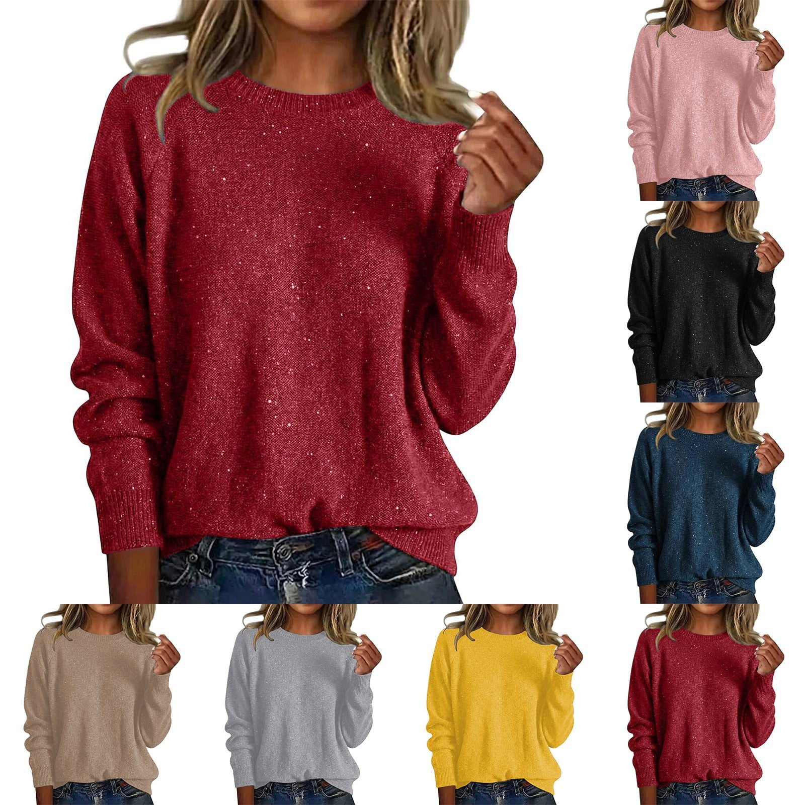Women's Sweaters Solid Color Knit Pullover Sweater Yarn Casual Loose ...
