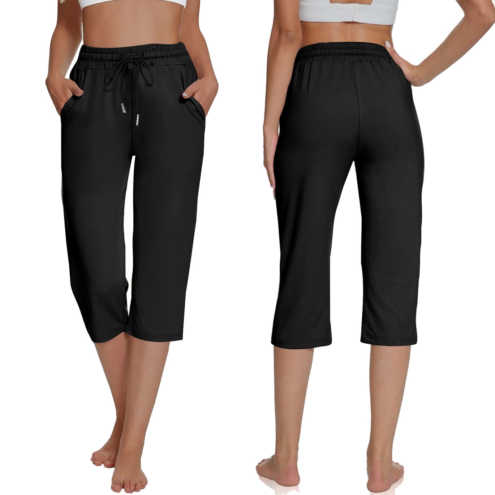 Women's Sweatpants Capri Pants Cropped Jogger Running Pants Lounge Loose Fit Drawstring Elastic ...