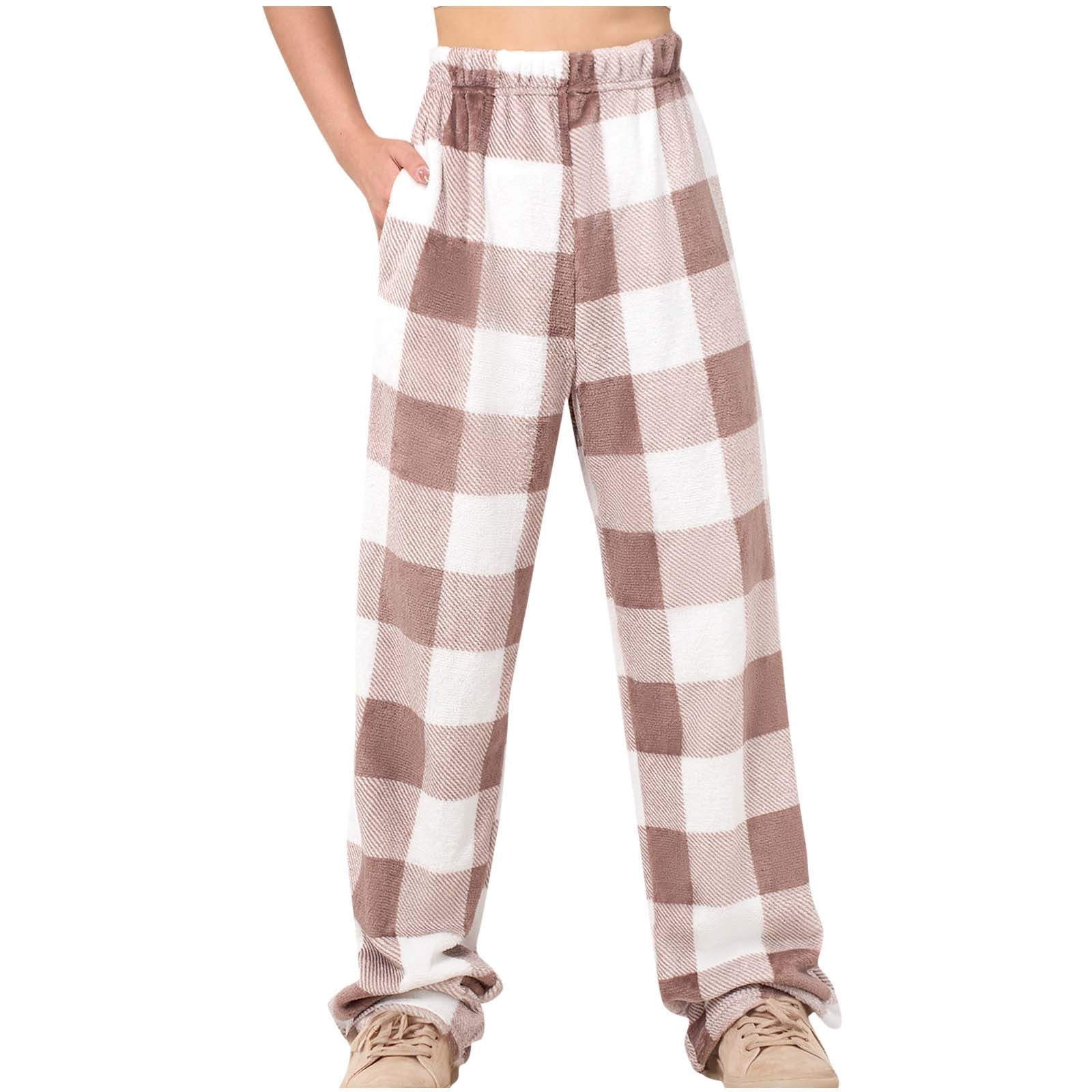Women's Sweatpants Fuzzy Plaid Printed Fleece Lounge Pants Drawstring ...