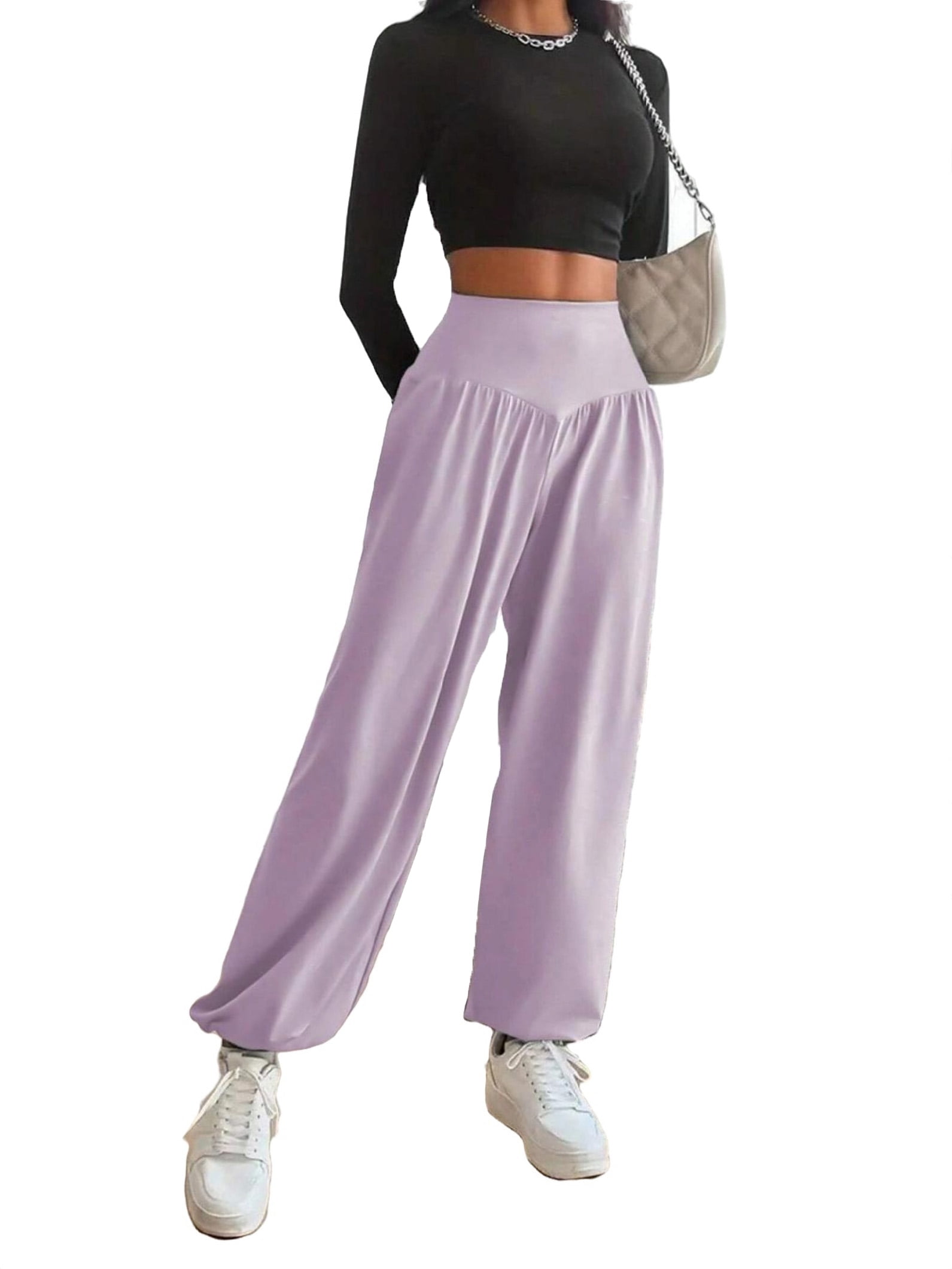 Women's Sweatpants Plain Wide Leg Mauve Purple XS (2) - Walmart.com