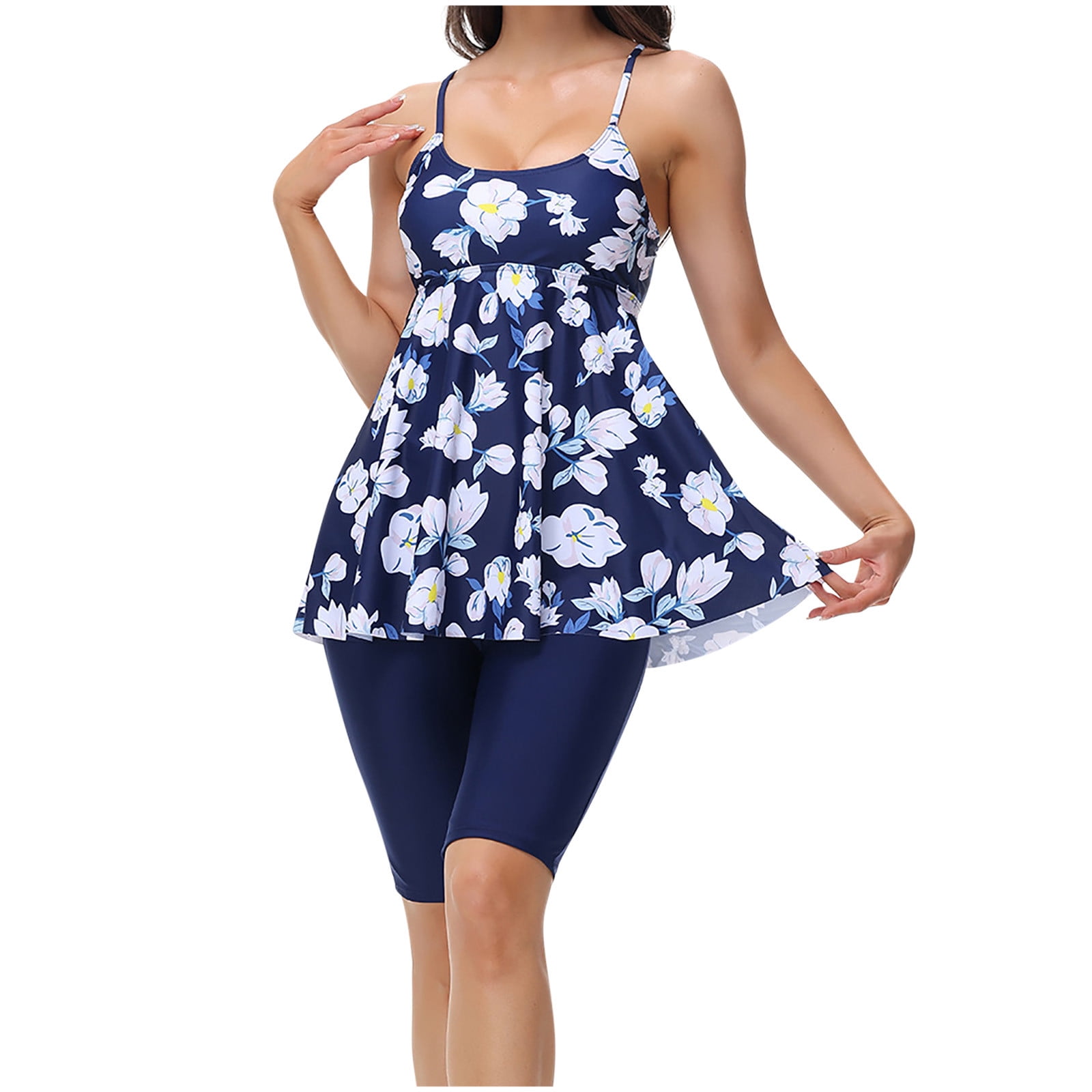 Women's Swim Dress Modest Bathing Suits Floral Two Piece Skirted ...