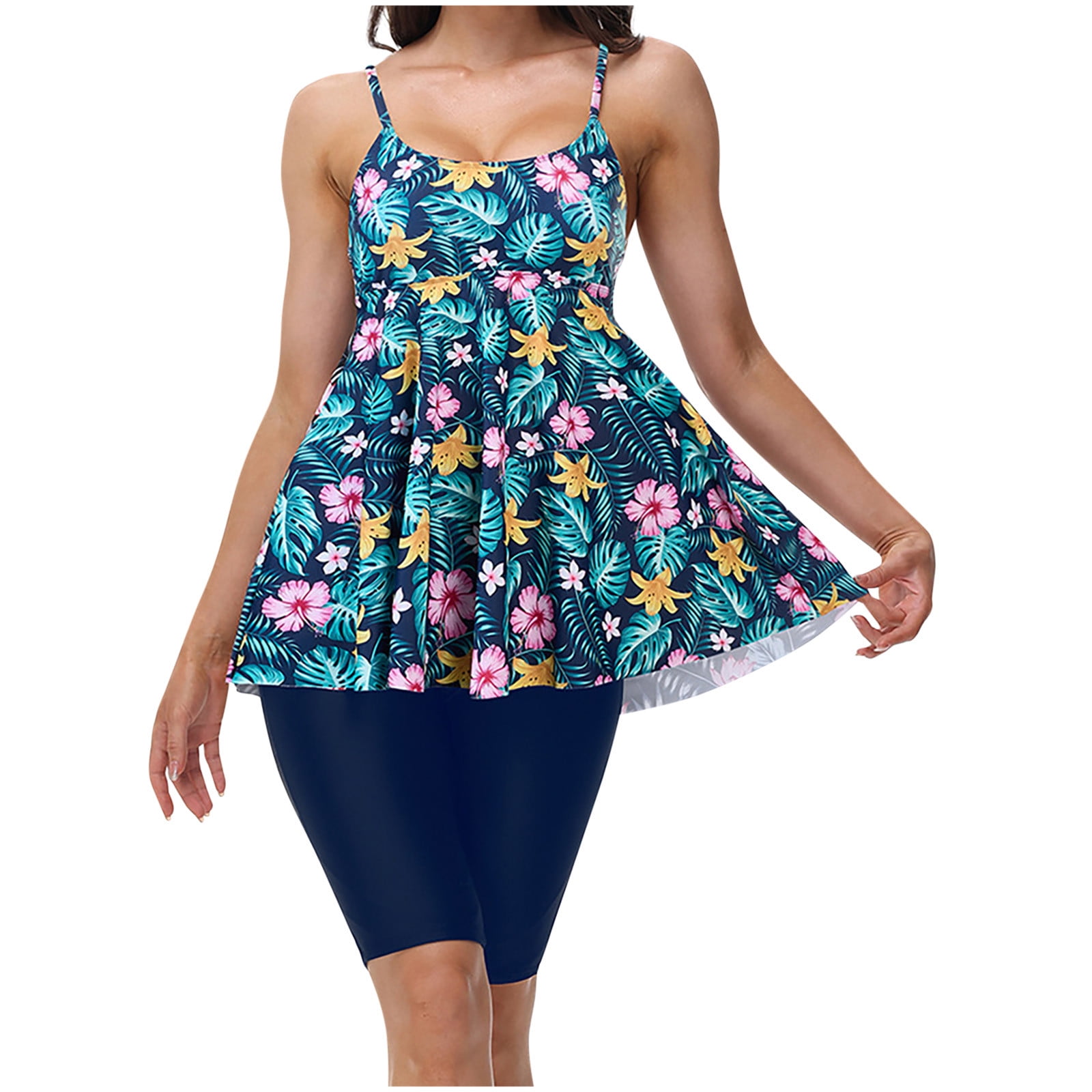 Women's Swim Dress Modest Bathing Suits Floral Two Piece Skirted ...