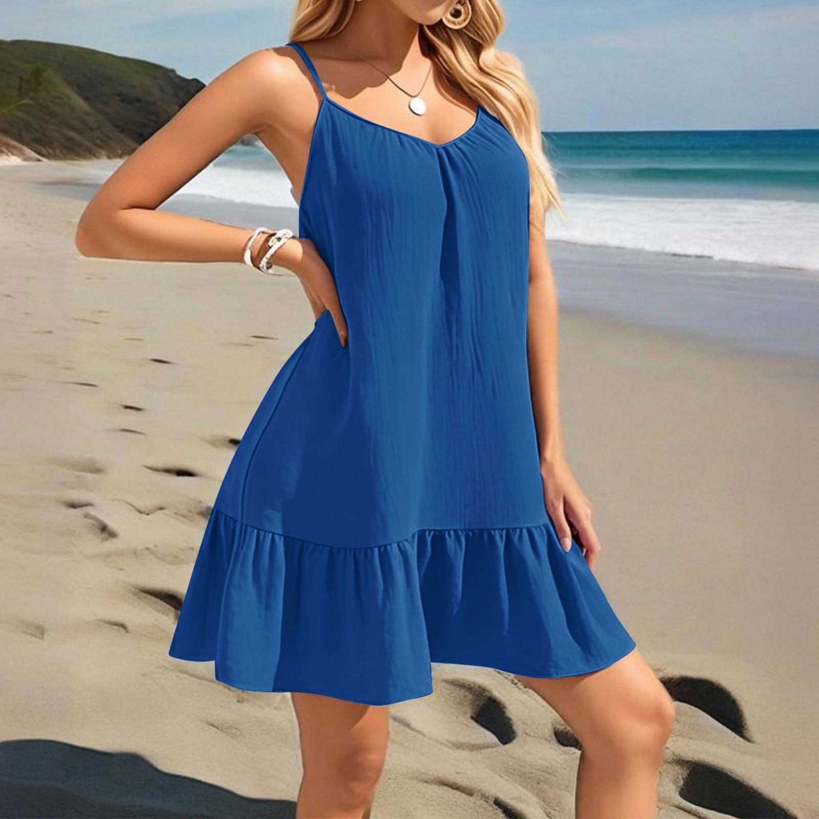 Women's Swimsuit Cover Up Spaghetti Strap Backless Short Beach Bathing ...