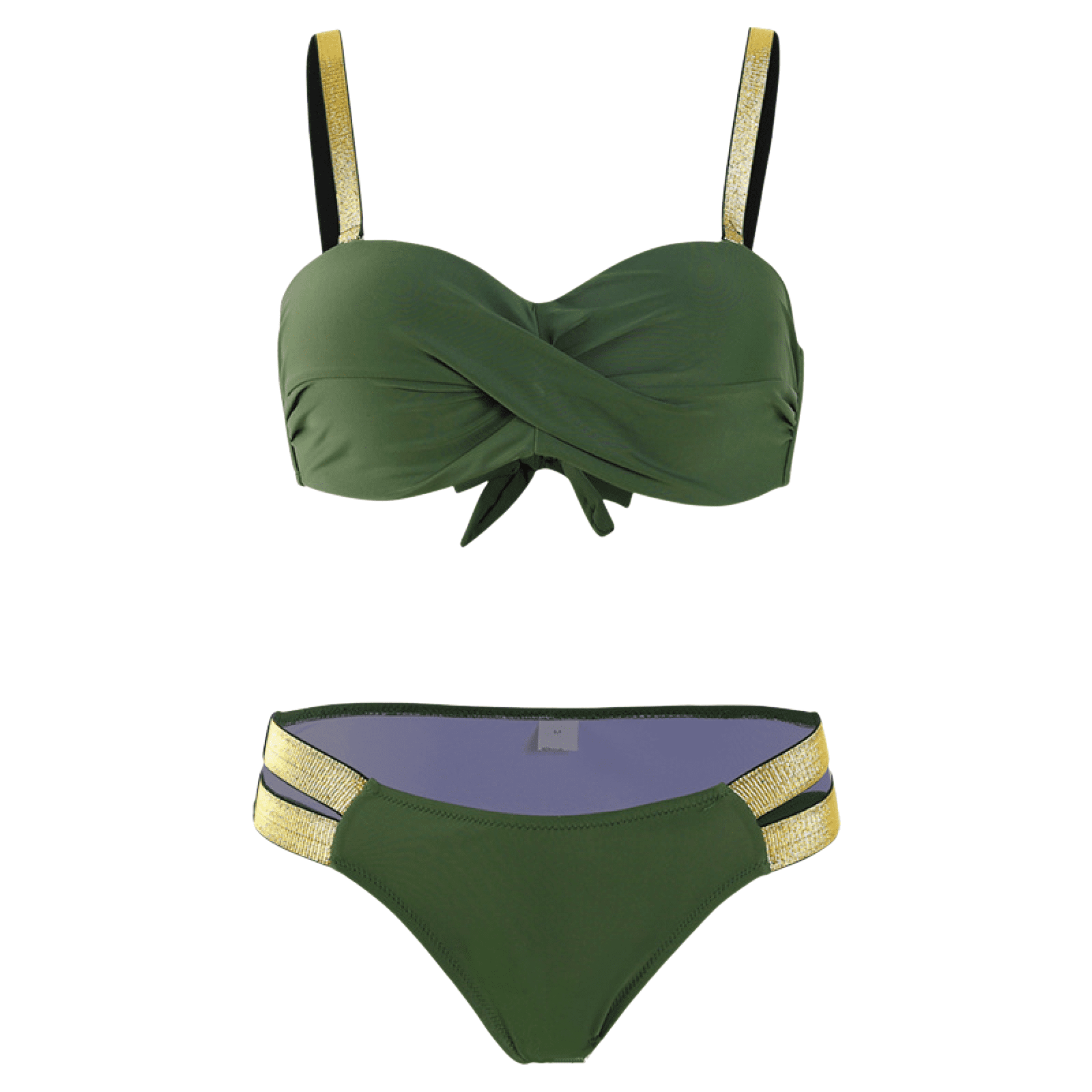 Women's Swimsuit Gold Belt Padded Bra Bikini Top Solid Color Bikini Set ...