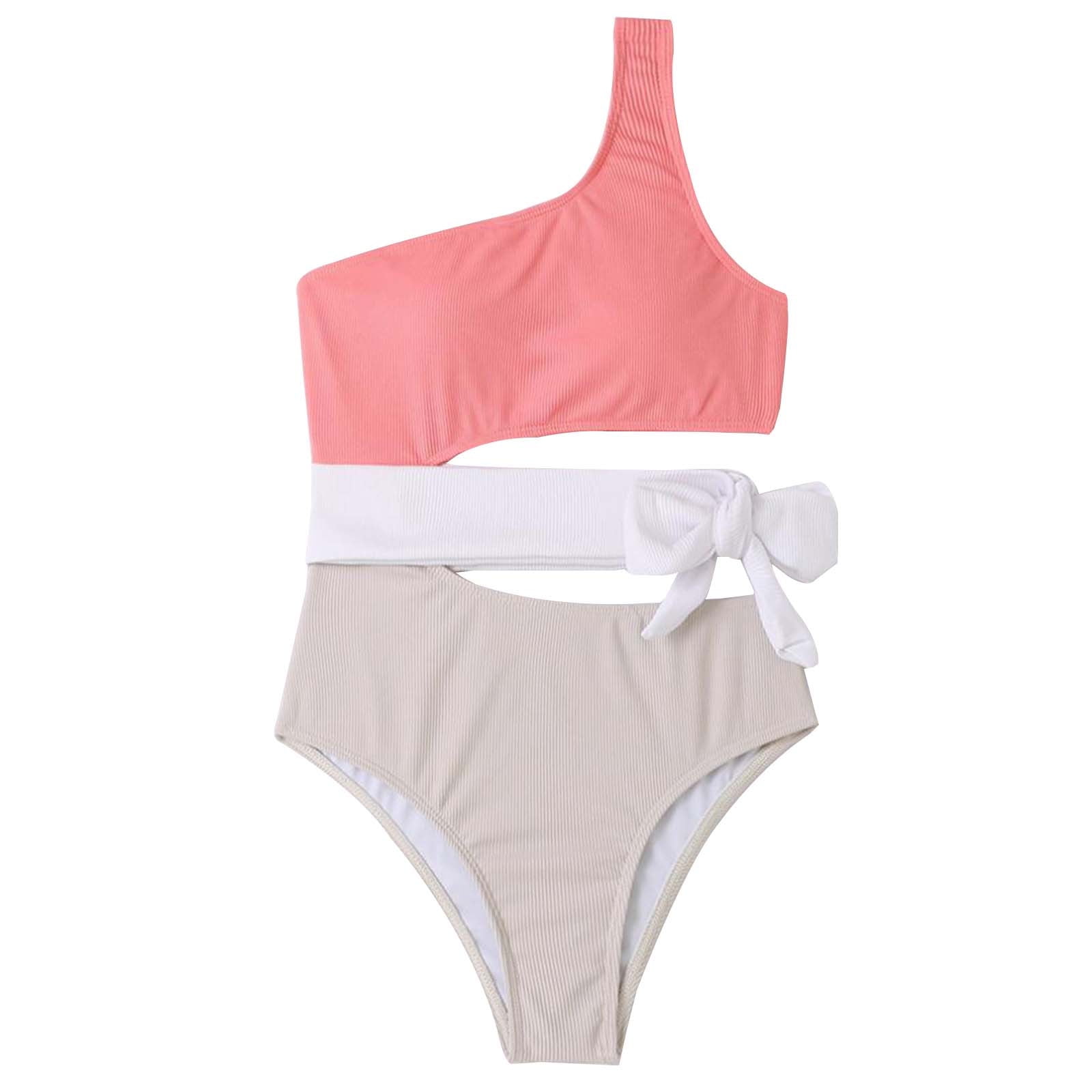 Womens Swimwears One Pieces Womens Sexy One Shoulder Color Matching