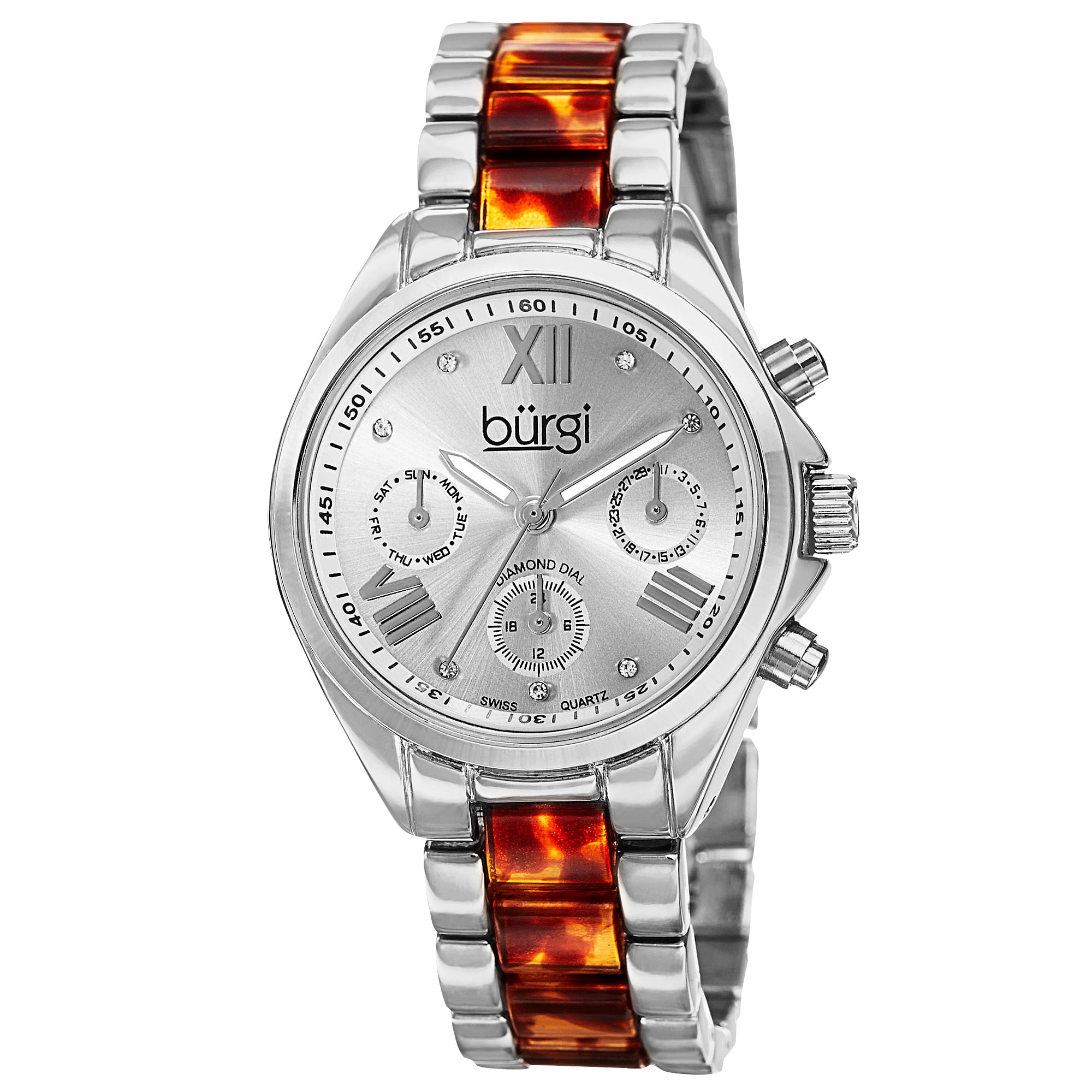 Women's Swiss Quartz Diamond Multifunction Dual-Time Bracelet Watch ...