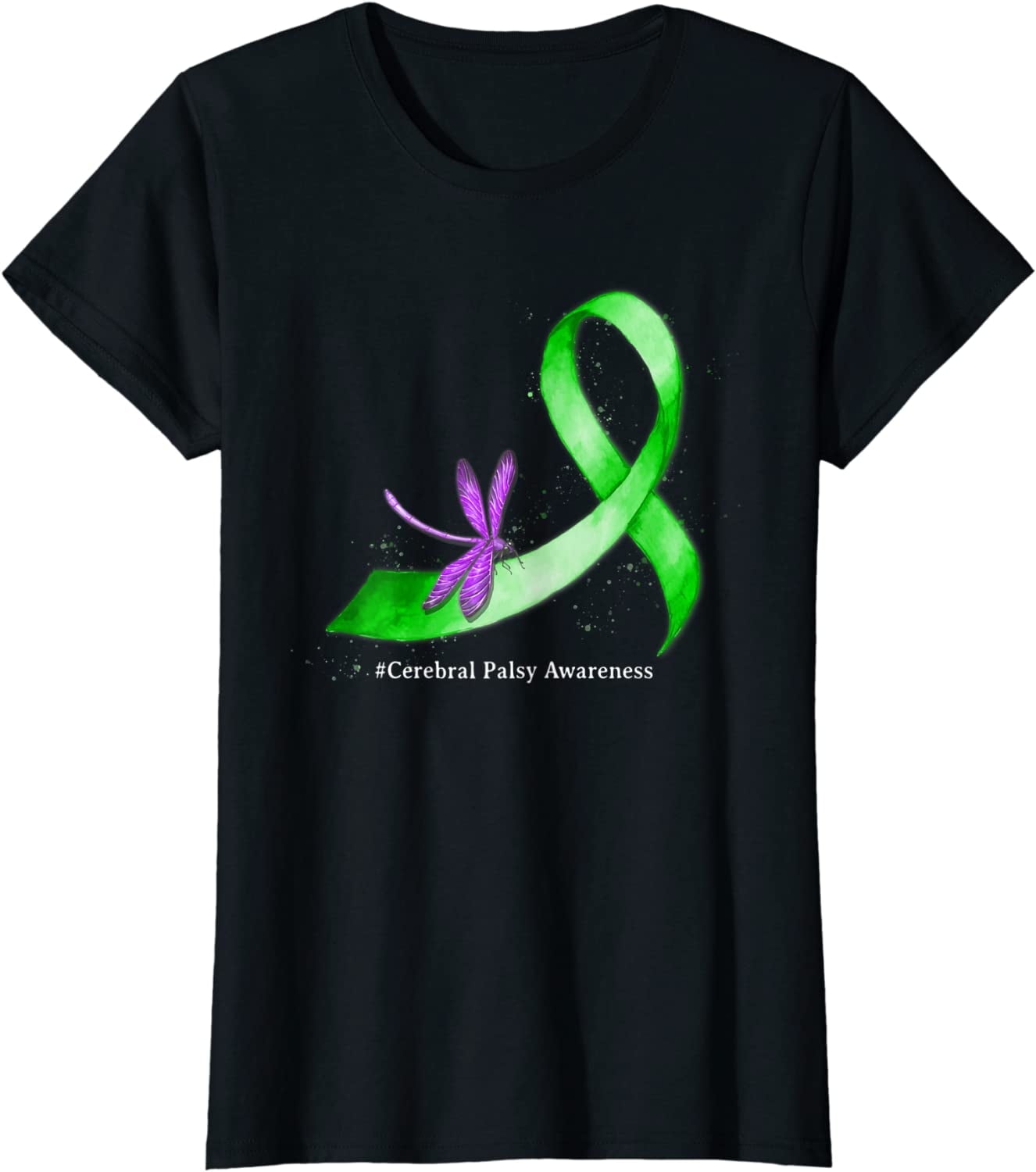 Women's T-Shirt Hippie Dragonfly Green Ribbon Cerebral Palsy Awareness Top Shirt Black 4X-Large ...