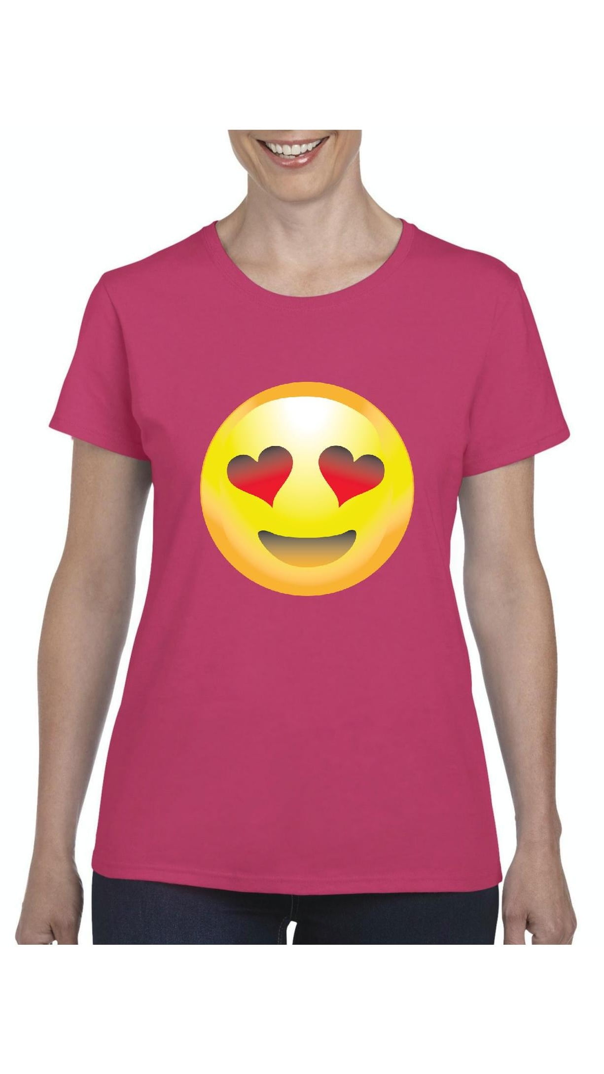 Women's T-Shirt Short Sleeve - Emoji Heart-Shaped Eyes - Walmart ...