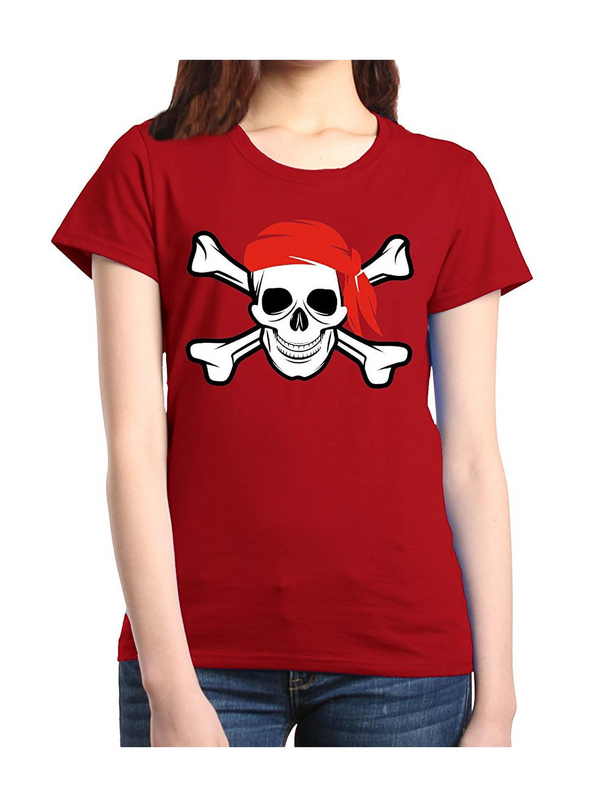 Women's T-Shirt Short Sleeve - Jolly Roger Skull & Crossbones - Walmart.com