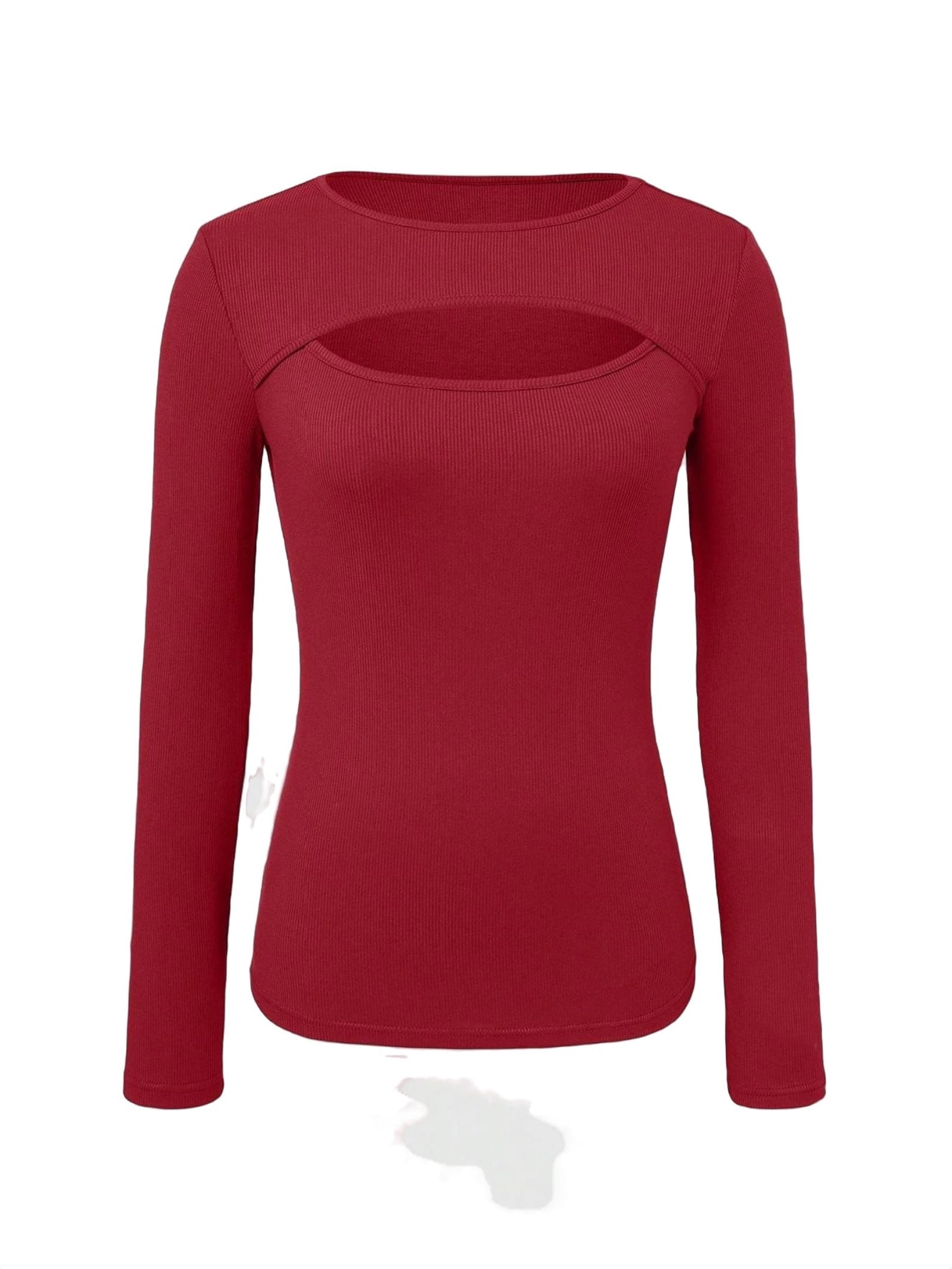 Women's T-Shirts Casual Plain Round Neck Red Long Sleeve XS (2 ...