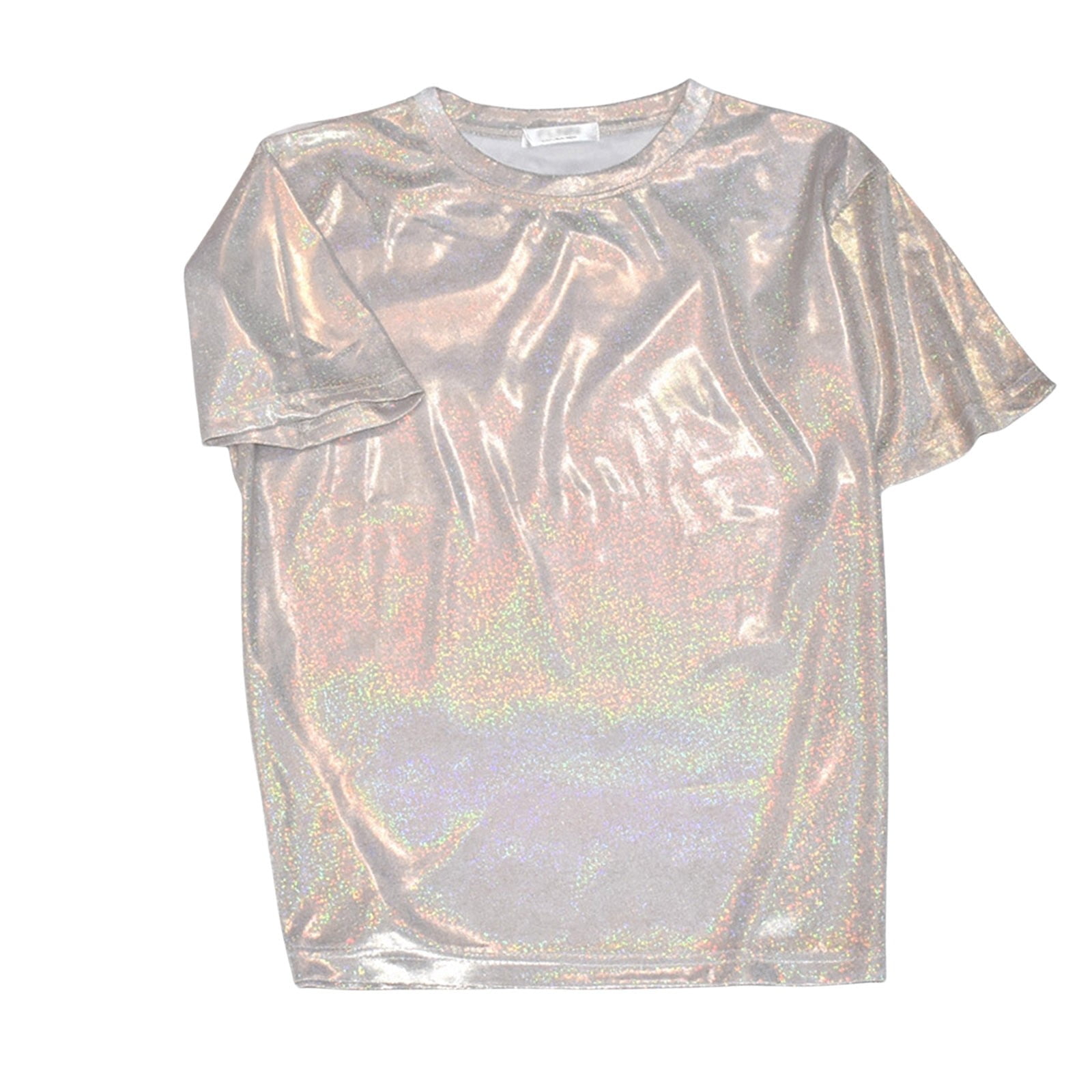 Women's T-Shirts Shiny Tops Holographic Metallic Shirt Shimmer Glitter ...