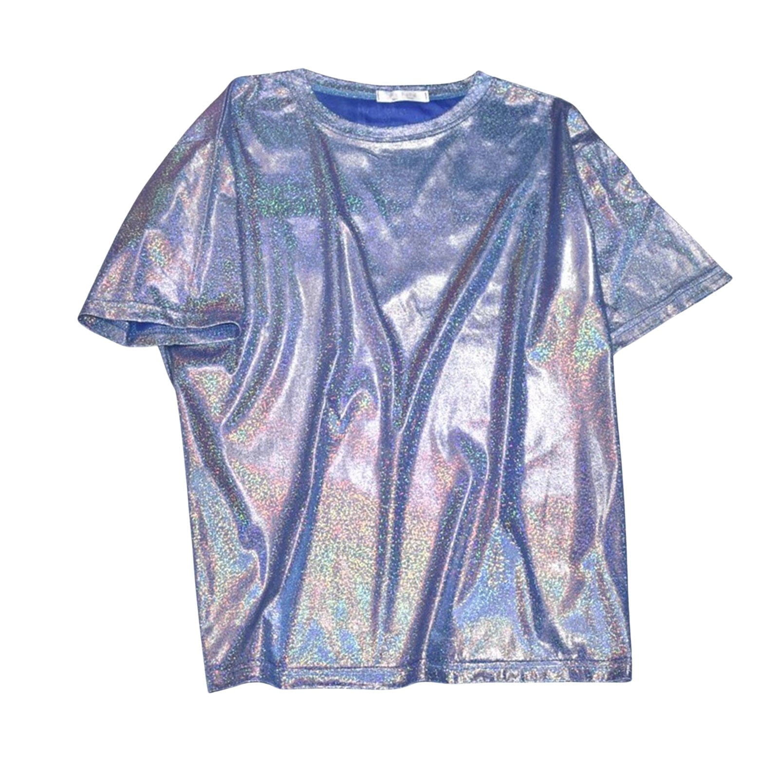 Women's T-Shirts Shiny Tops Holographic Metallic Shirt Shimmer Glitter ...