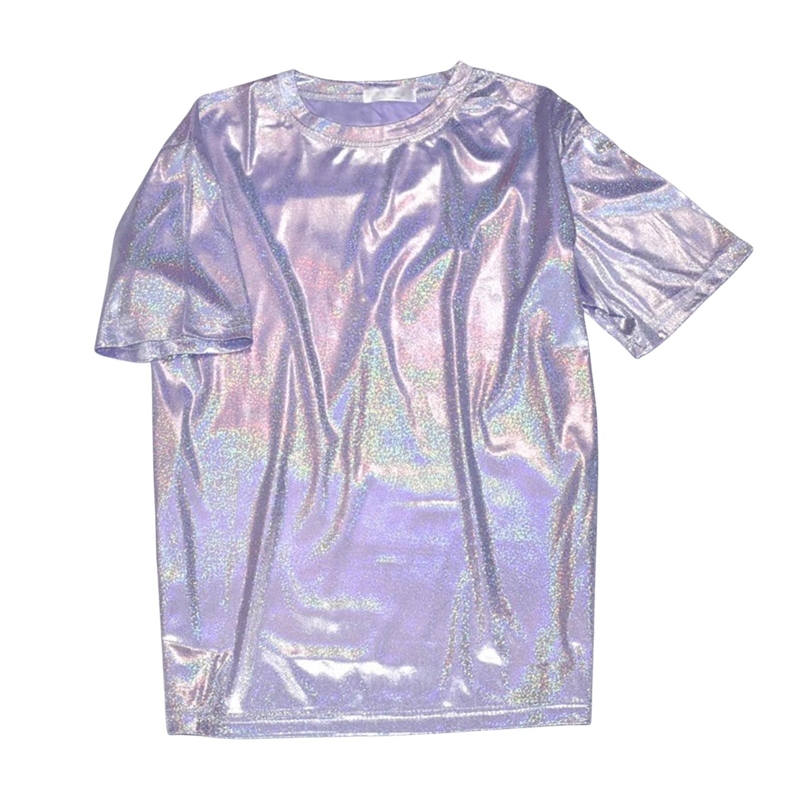 Women's T-Shirts Shiny Tops Holographic Metallic Shirt Shimmer Glitter ...