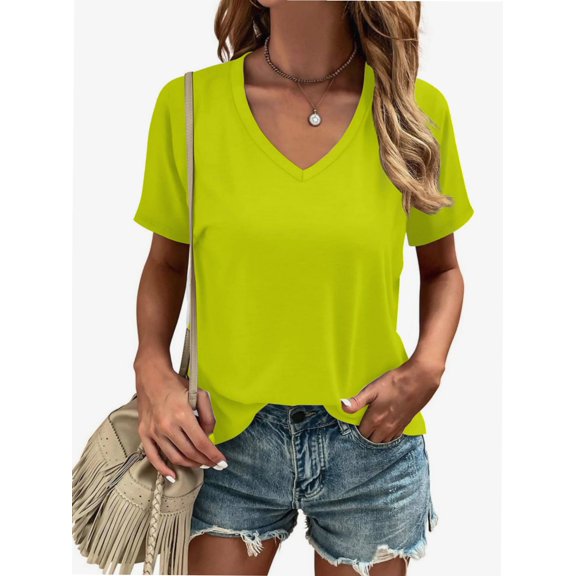 Women's V Neck T Shirts Half Sleeve Tops Elbow Length Casual Summer ...