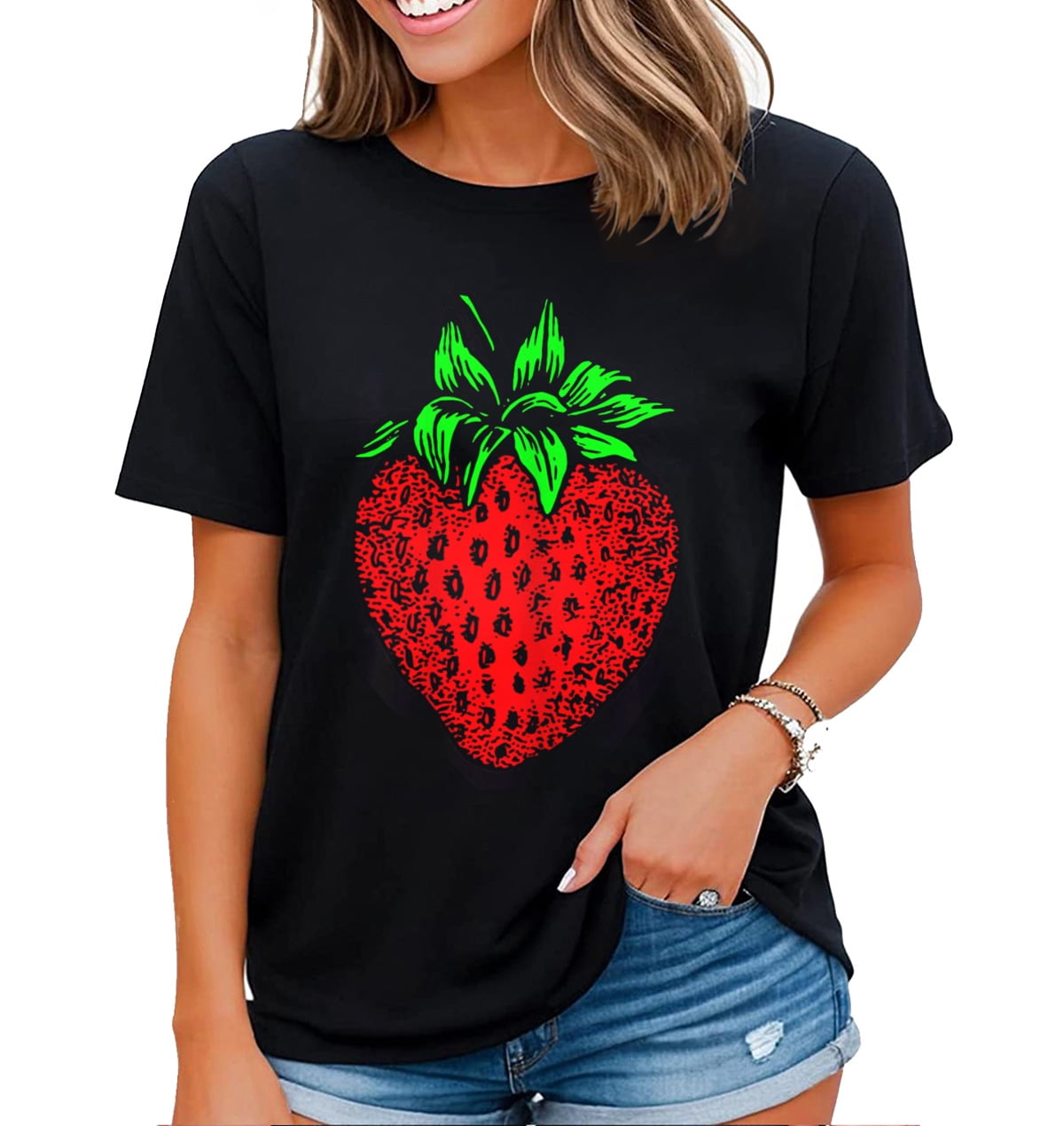 Women's T-shirt Dabbing Strawberry Summer Fruit Love Strawberries Shirt ...