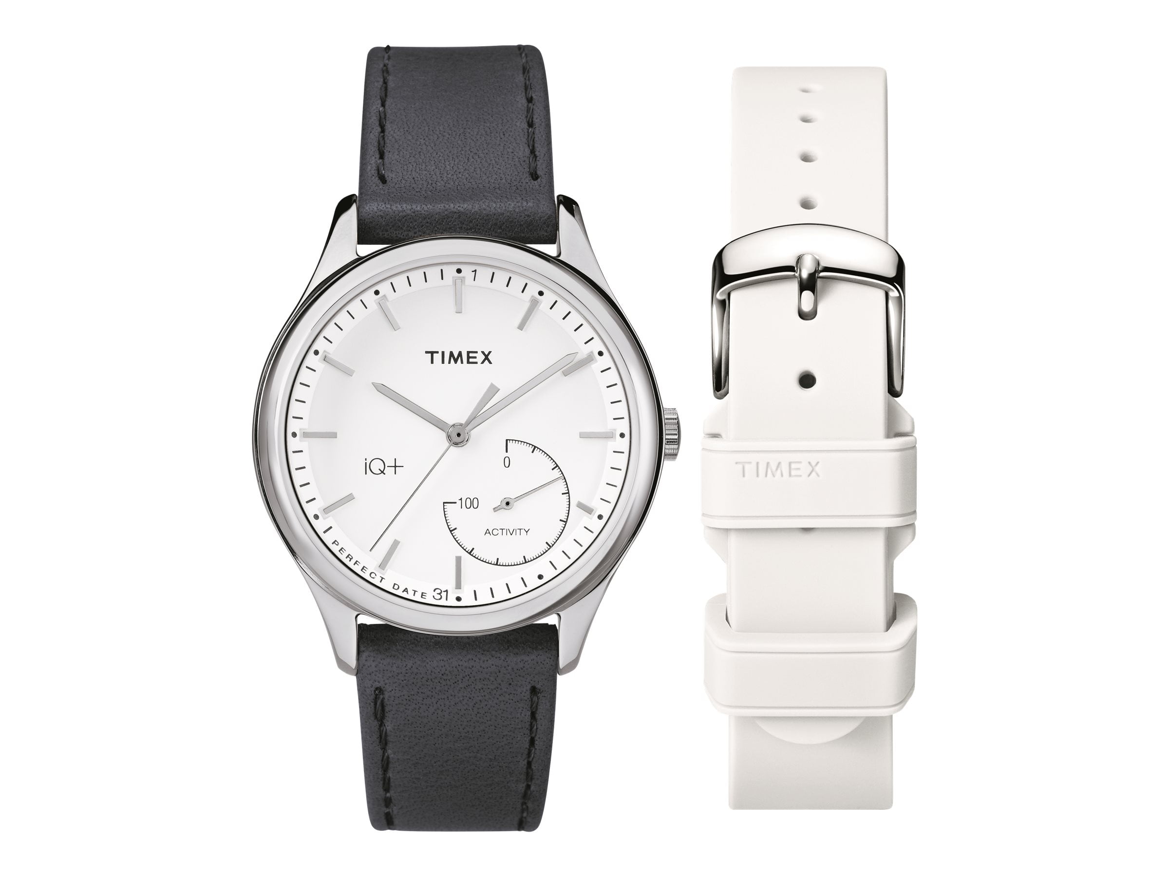 Women's TWG013700 IQ+ Move Activity Tracker Black Leather Strap Watch Set With Extra White ...