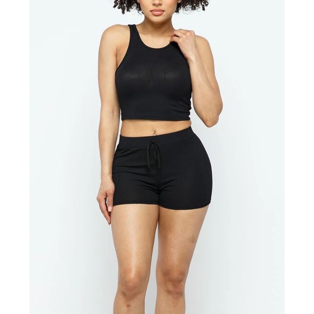Women's Tank Top & High Waisted Shorts Casual Loungewear Drawstring ...