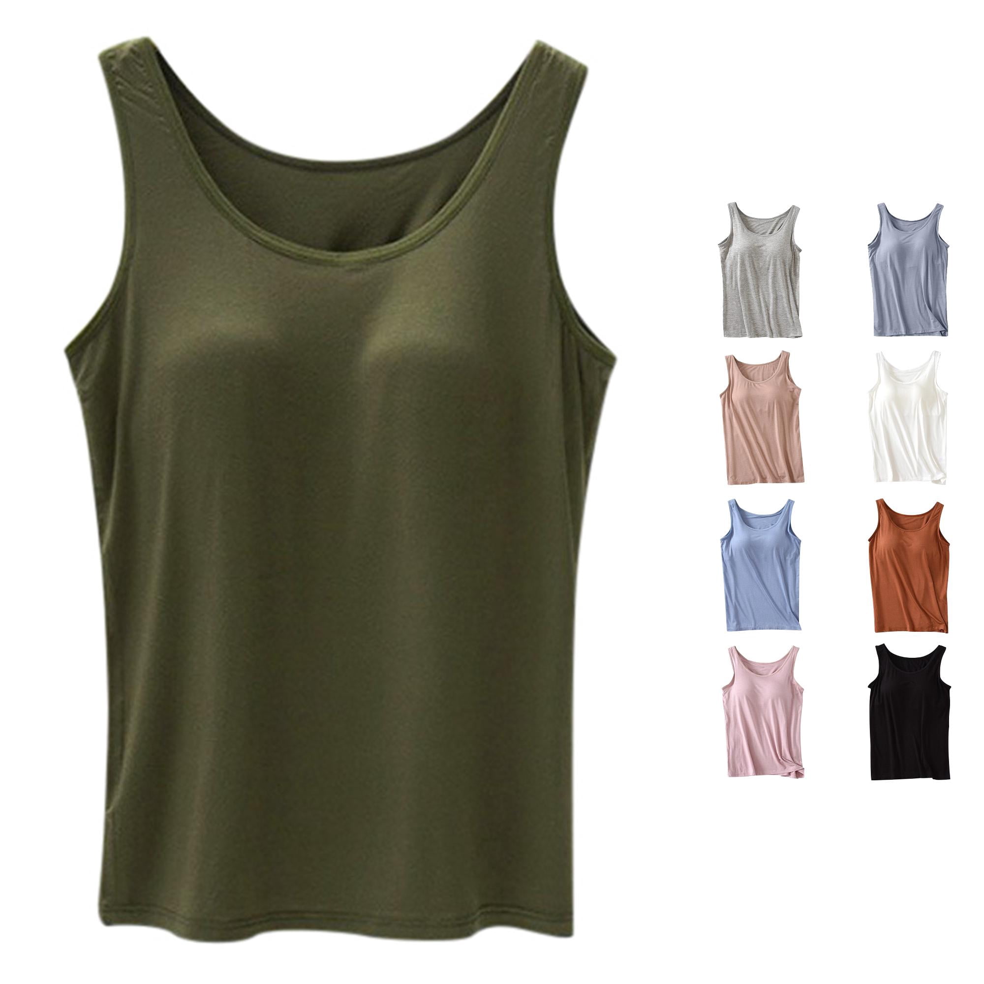 Women's Tank Top with Built-In Bra Crew Neck Sleeveless Padded Workout ...