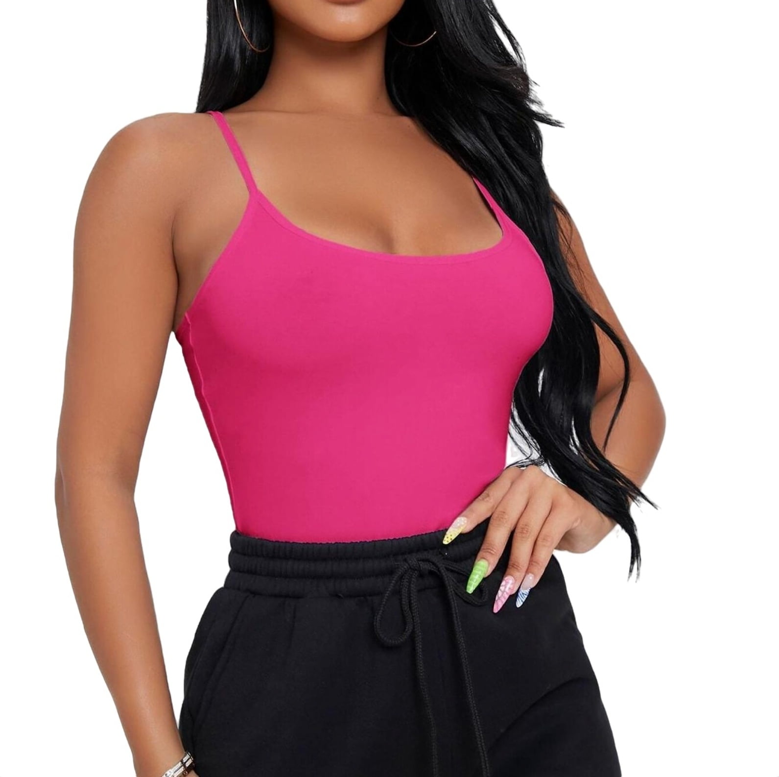 Women's Tank Tops & Camis Casual Plain Spaghetti Strap Hot Pink Petite L (8/10) - Walmart.com