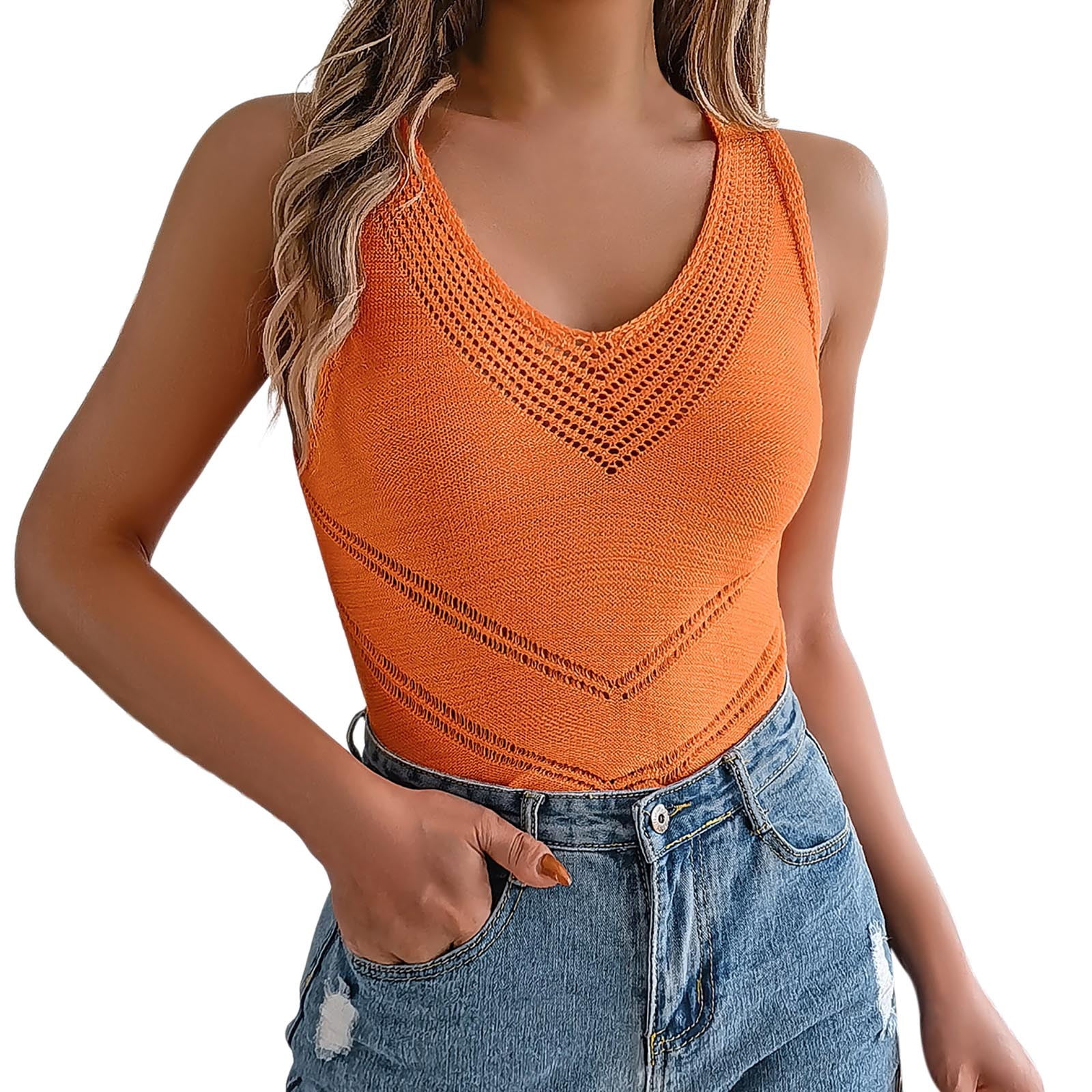 Women's Tank Tops Women's Spring/summer Casual V Neck Hollow Knit ...