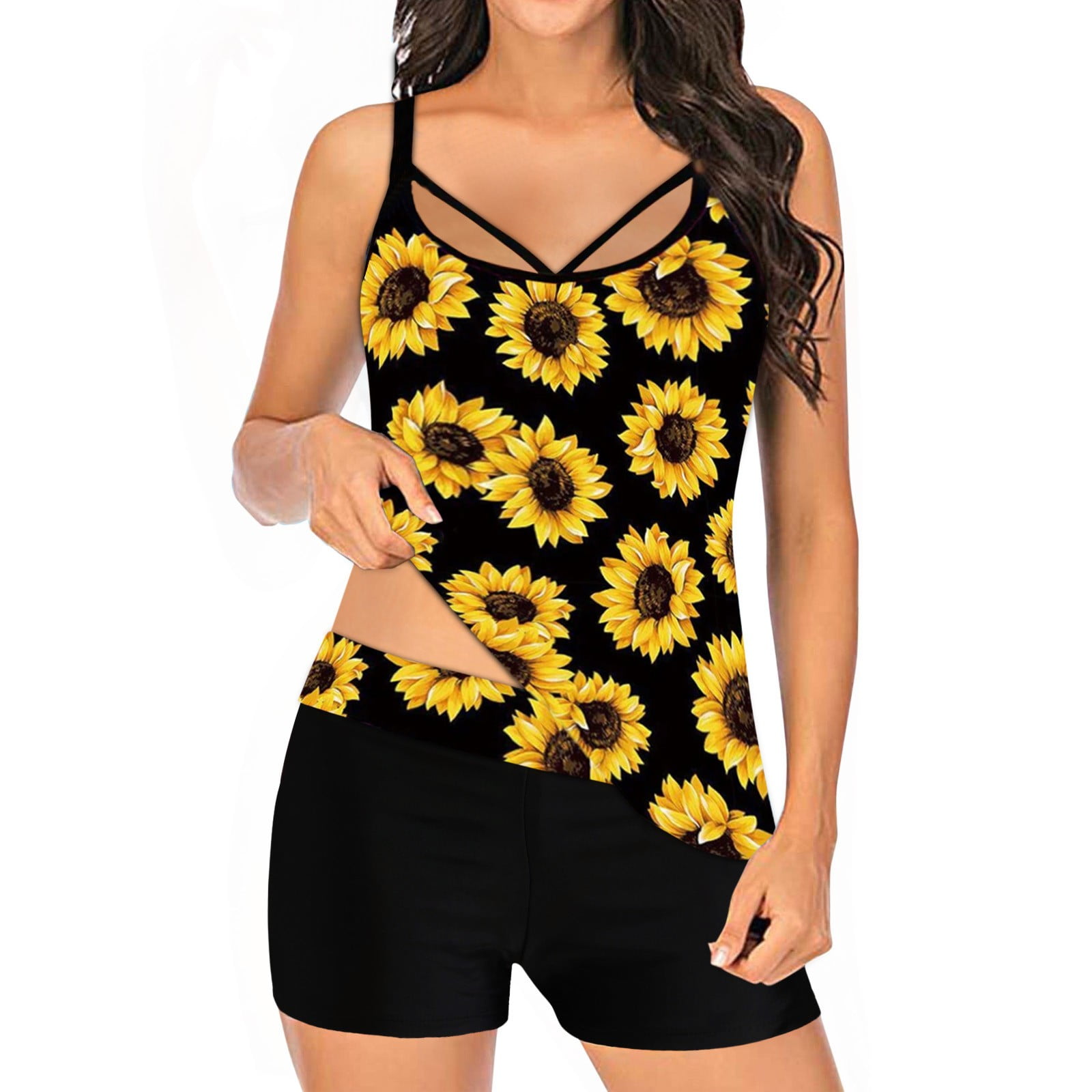 Women's Tankini Large Bikini Set Digital Print Suspender Beach Split ...
