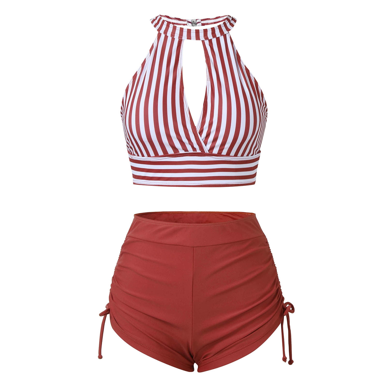 Women's Tankini Striped Printed Hollow Out Bathing Suits 2 Piece ...