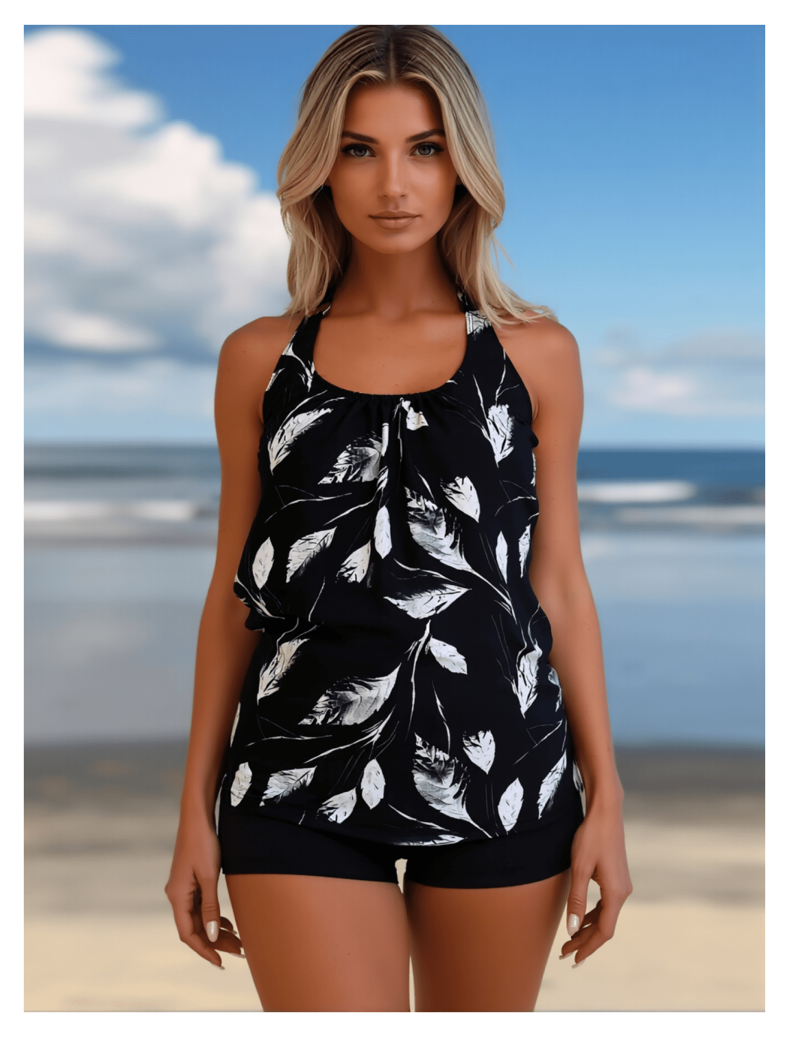 Women's Tankini Swimsuit Halter Top Feather Print - Two Piece Bathing ...