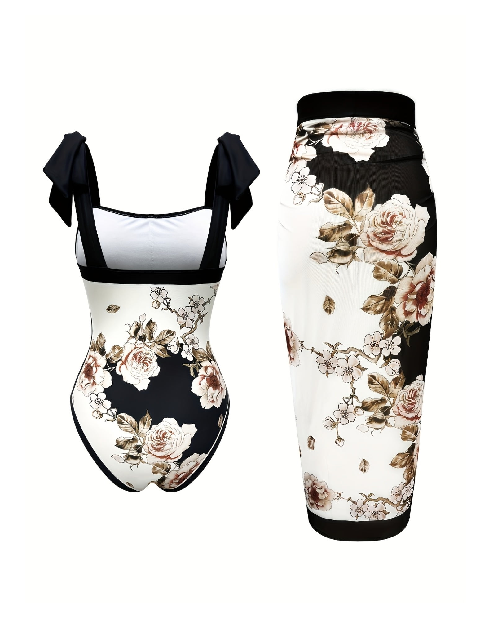 Women's Tankini Swimsuit Set - Rose Floral Print Two Piece Beachwear ...